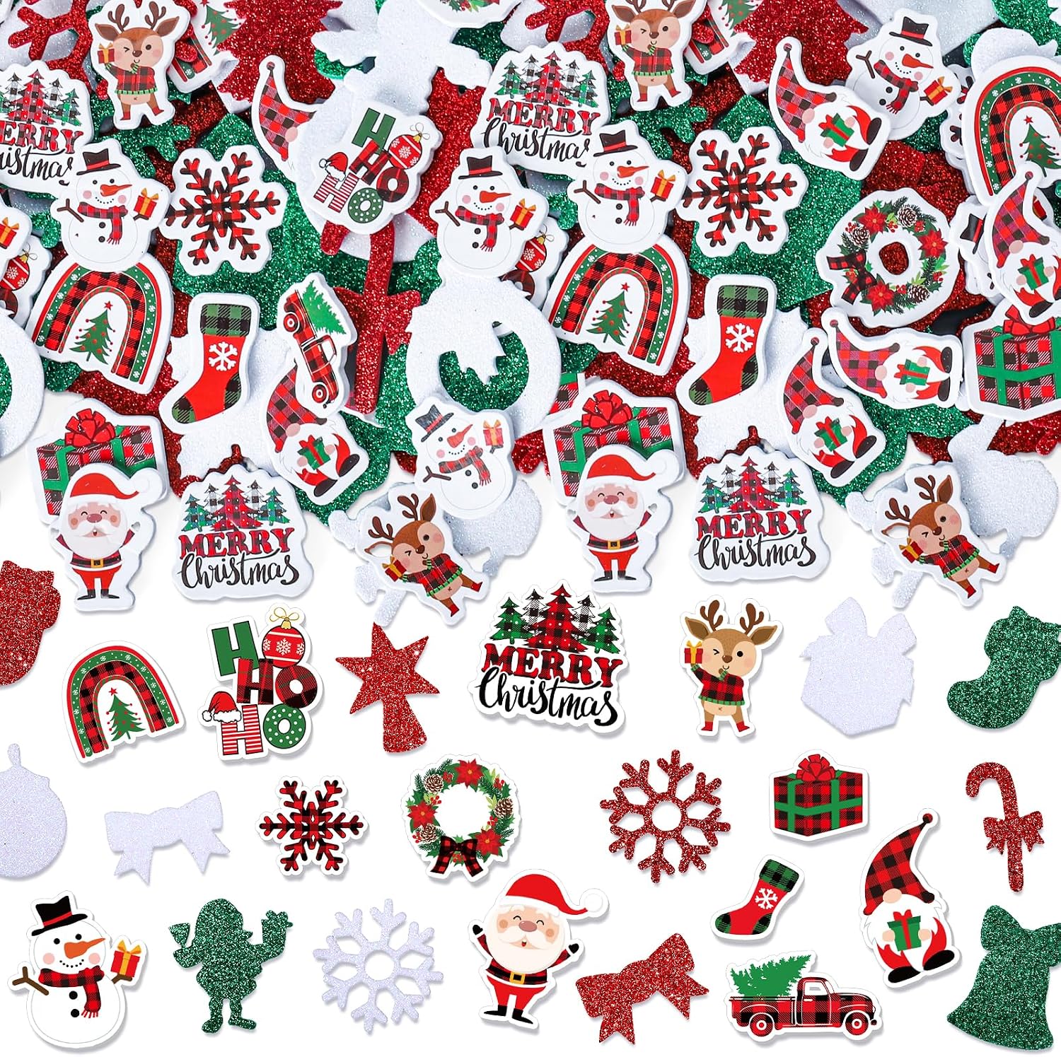 Whaline Christmas Foam Stickers Assorted Xmas Plaid Foam Decals Cartoon ...