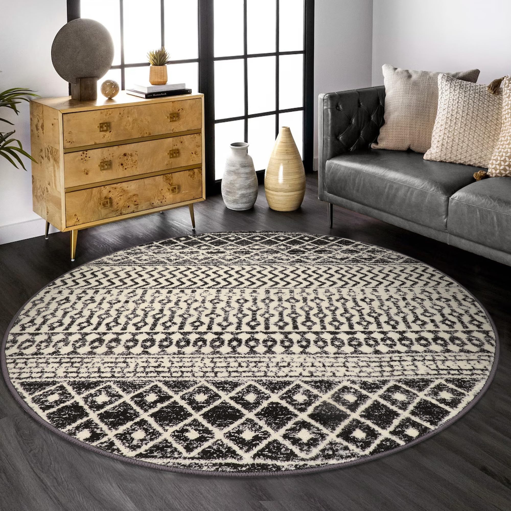 Amazon.com: Lukinbox Boho Round Rug - 5ft Sun Washable Area Rug for ...
