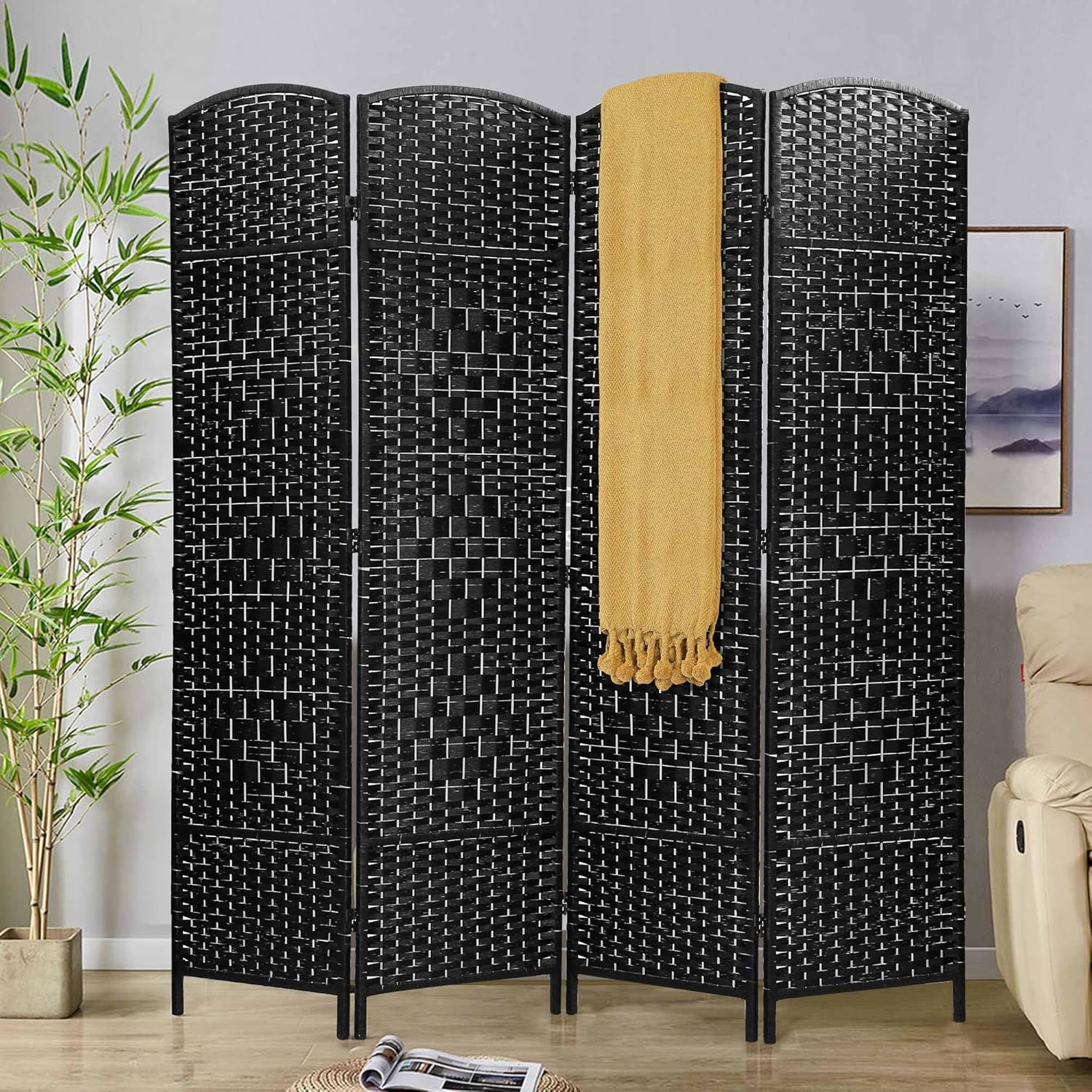 Amazon.com: Room Divider 6 Ft Folding Wall Divider with Diamond Woven ...