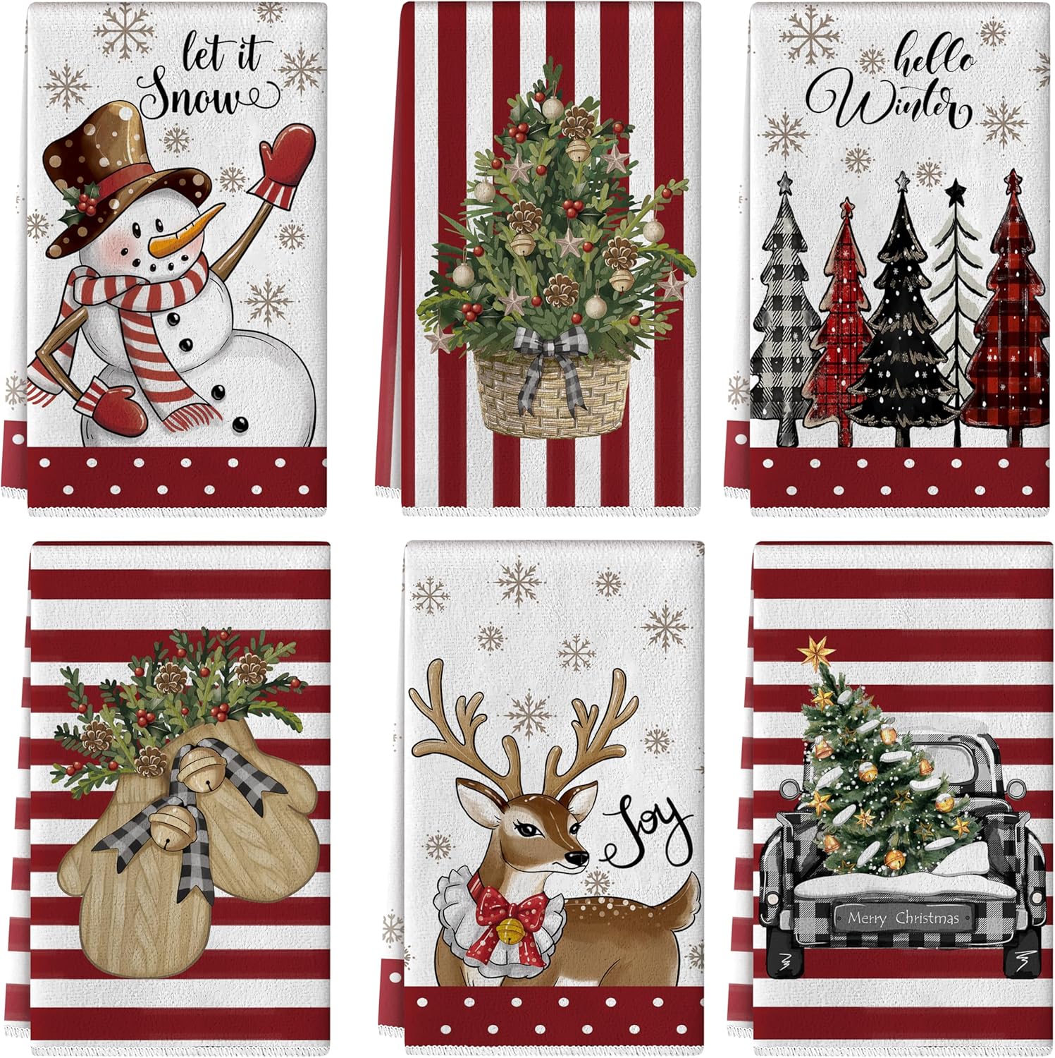 Amazon.com: Christmas Kitchen Dish Towels 18 x 27 Inch Snowman ...