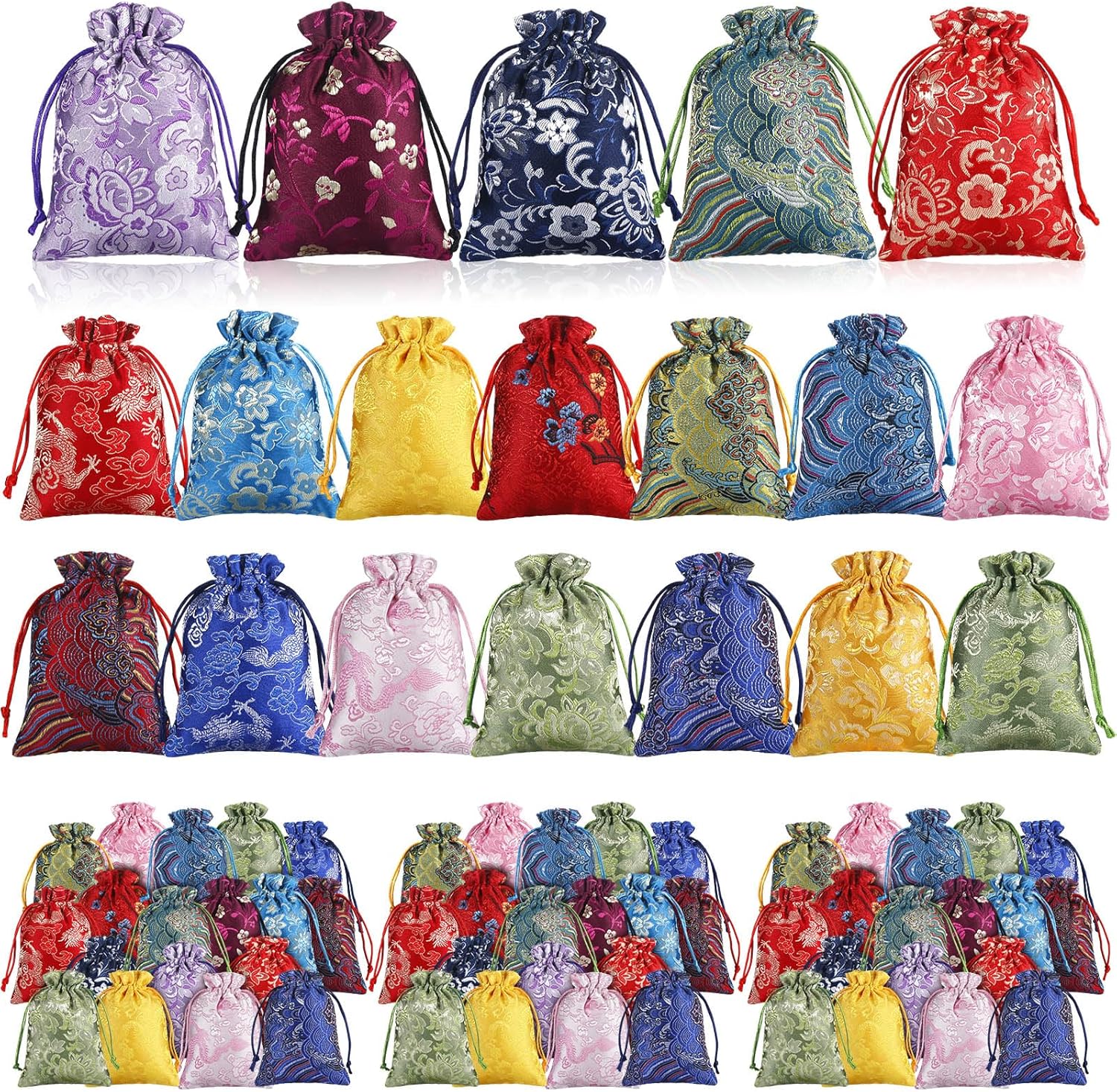Amazon.com: SilTriangle 60 Pcs Chinese Silk Jewelry Pouch Bag ...