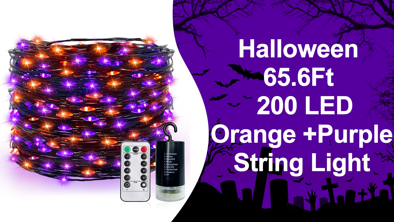 Watch 200LED 65.6Ft Orange & Purple Halloween String Lights on Amazon Live
