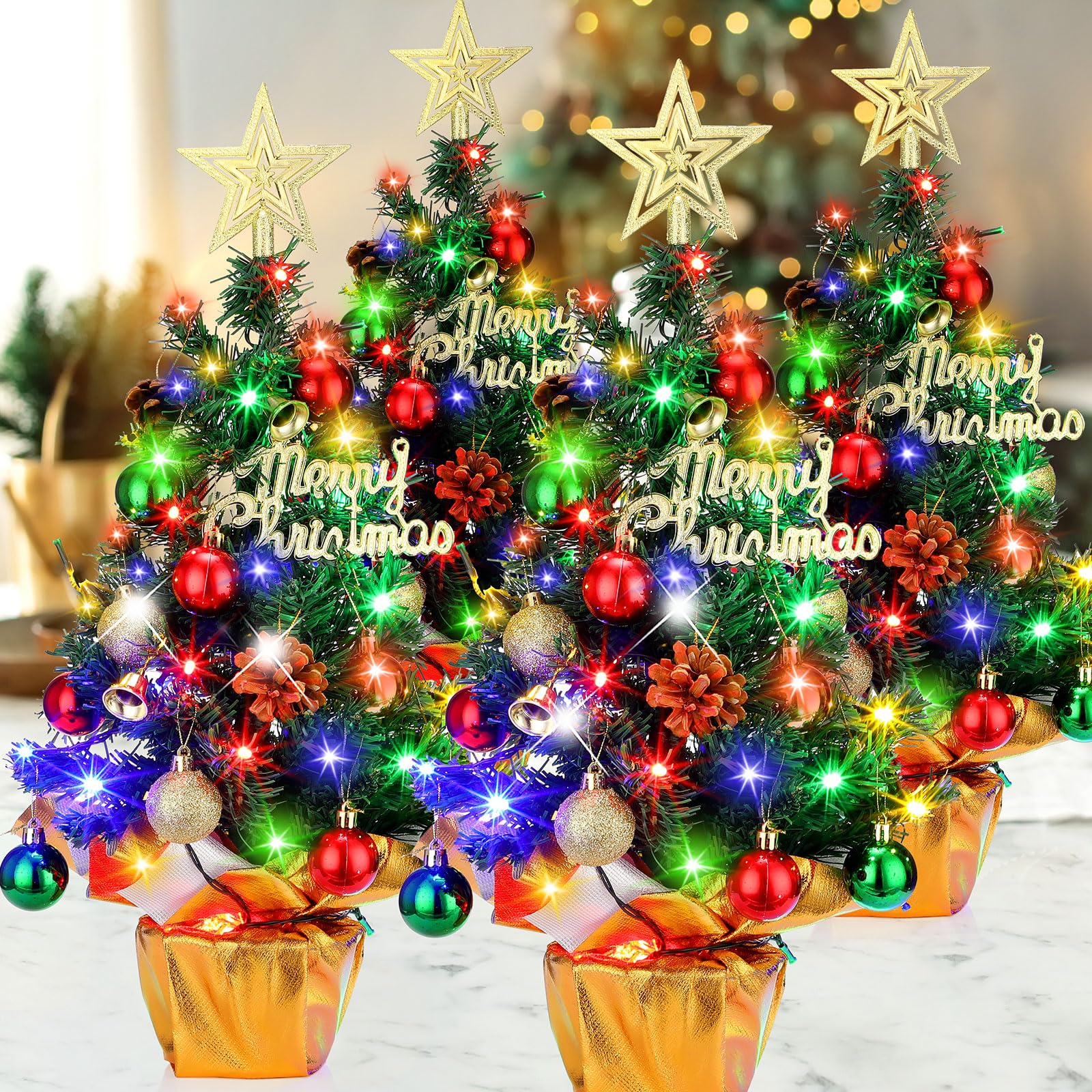 Wettarn 4 Pcs 24" Prelit Tabletop Mini Christmas Tree Set with LED ...
