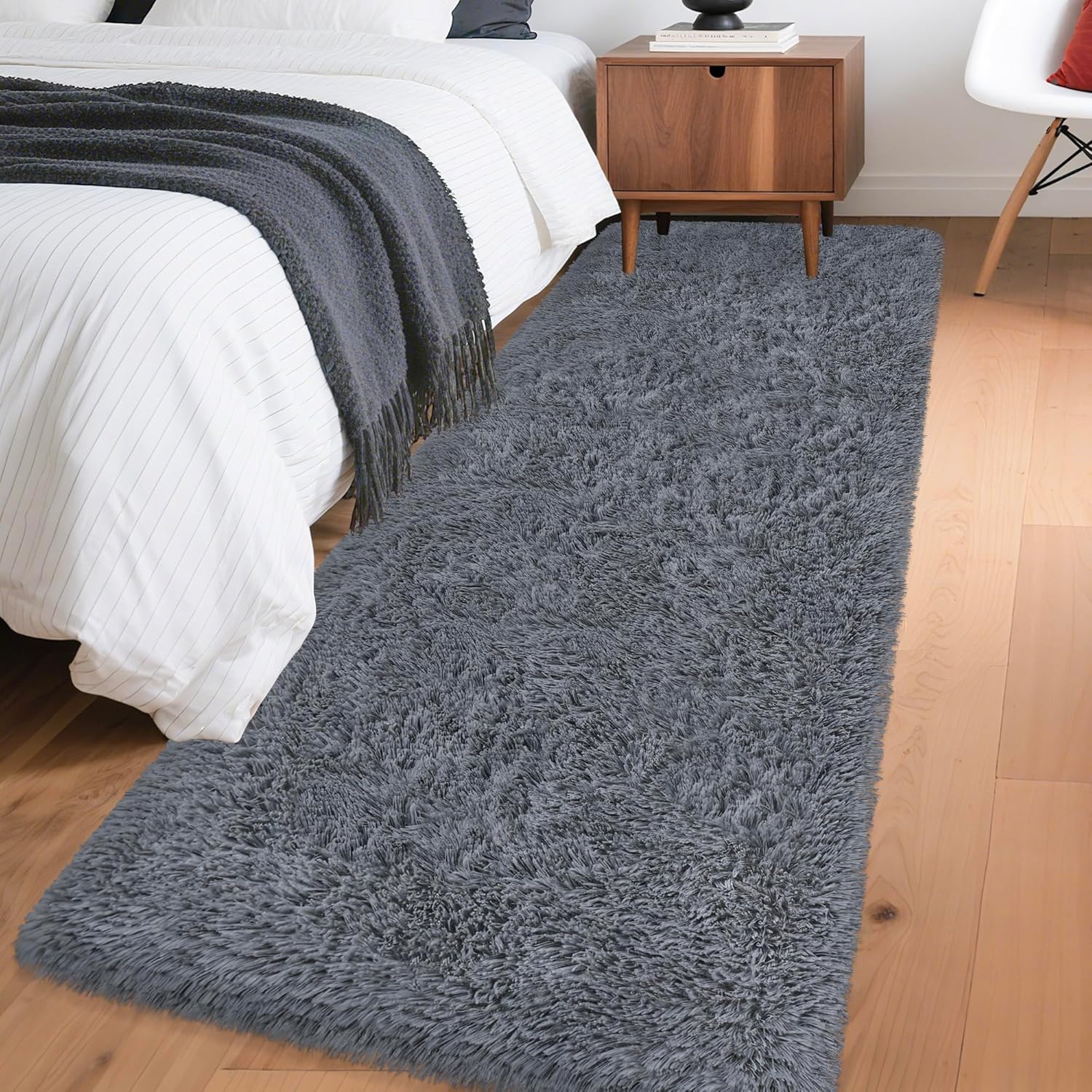 Amazon.com: 2x6 Bedside Area Rugs for Bedroom Soft Fluffy Shag Grey Rug ...