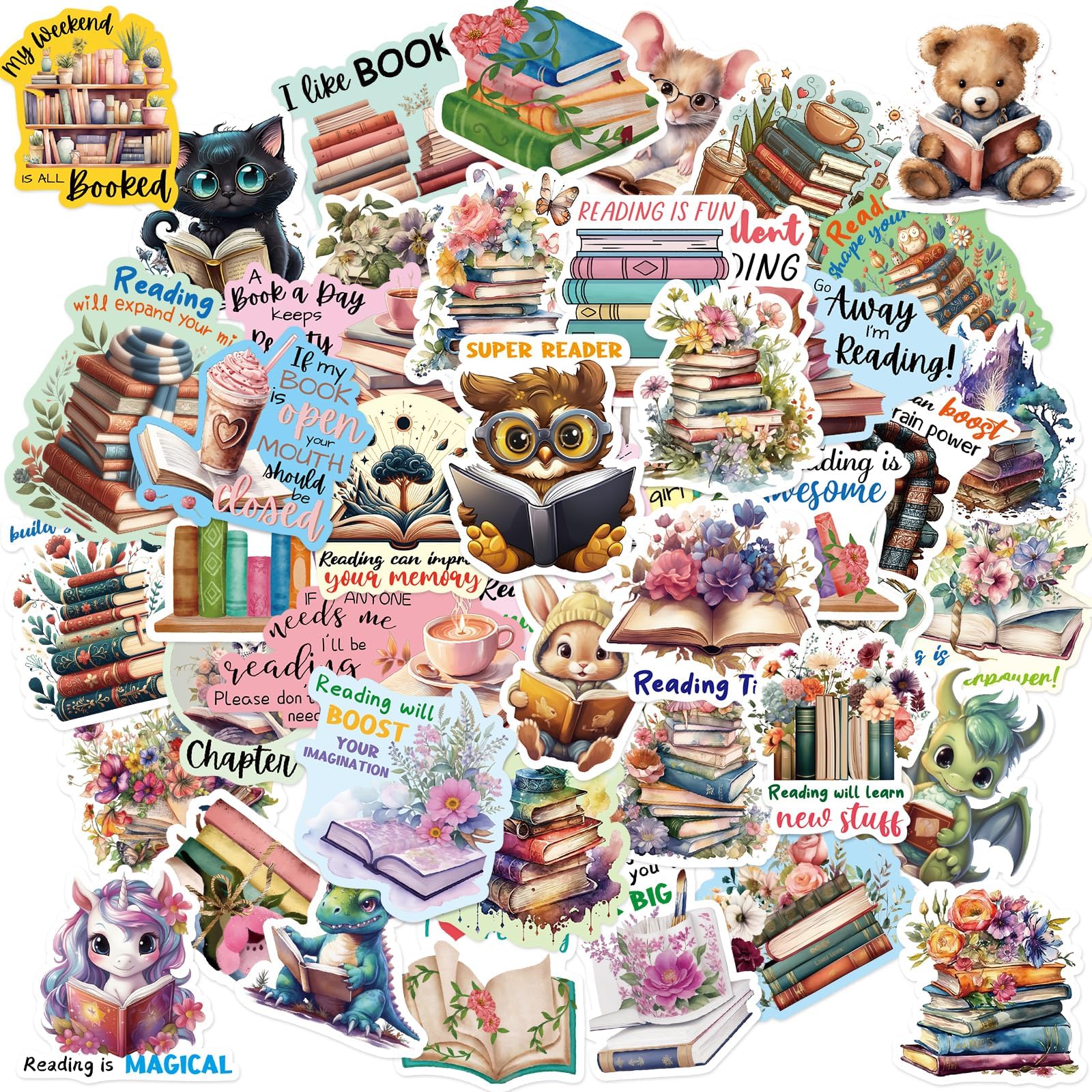 Amazon.com: 100 Pcs Book Reading Stickers Bookish Library for Water ...