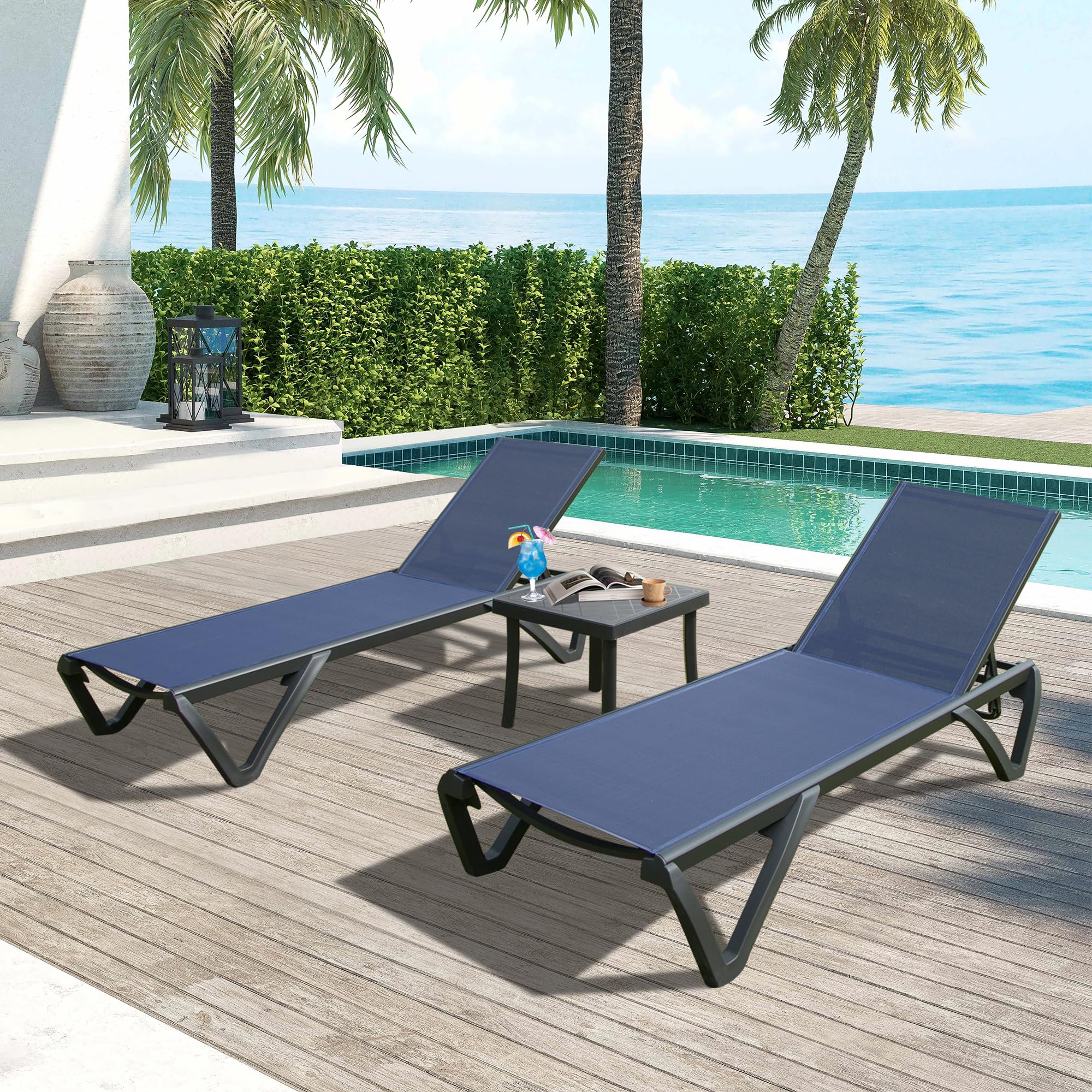 Amazon.com : Domi Pool Lounge Chairs, Aluminum Patio Chaise Lounge with ...