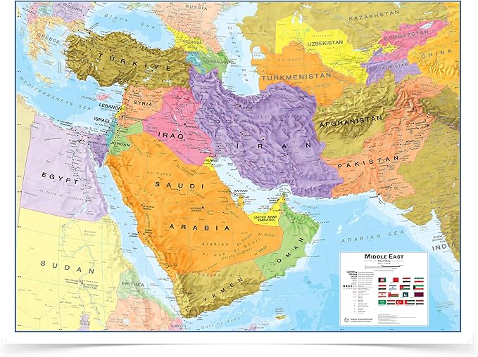 Large Middle East Wall Map Political - Updated 2024 - Laminated - 122 x ...