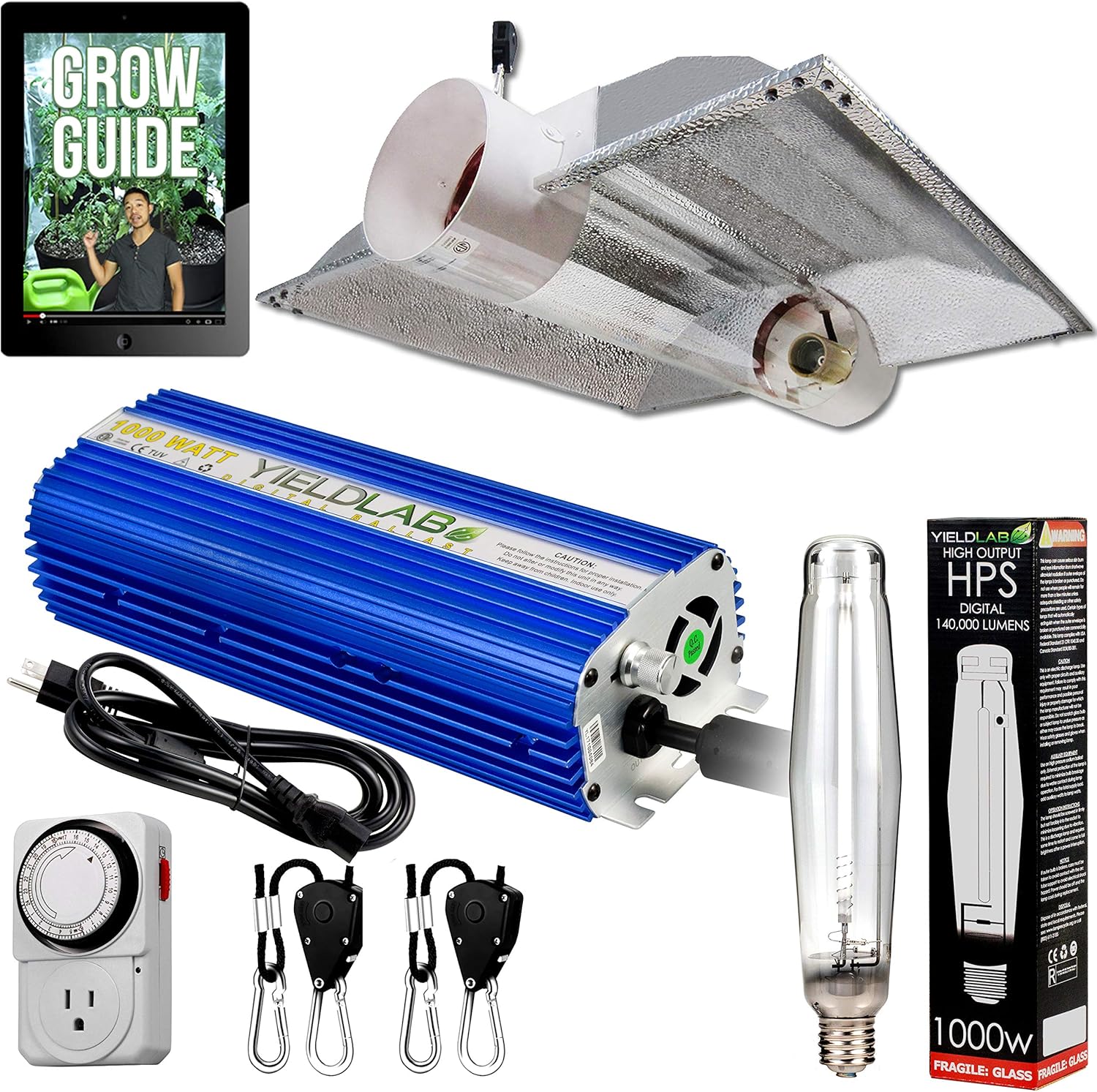 Amazon.com : YieldLab Horticulture 1000w HPS Grow Light Cool Tube Hood ...