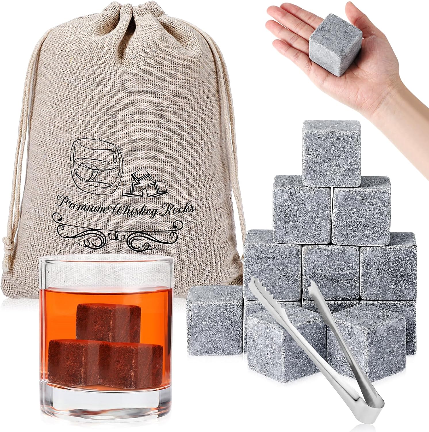 Amazon.com: Hosuly 12 Pcs Extra Large Whiskey Ice Cubes 1.6 Inch Jumbo ...