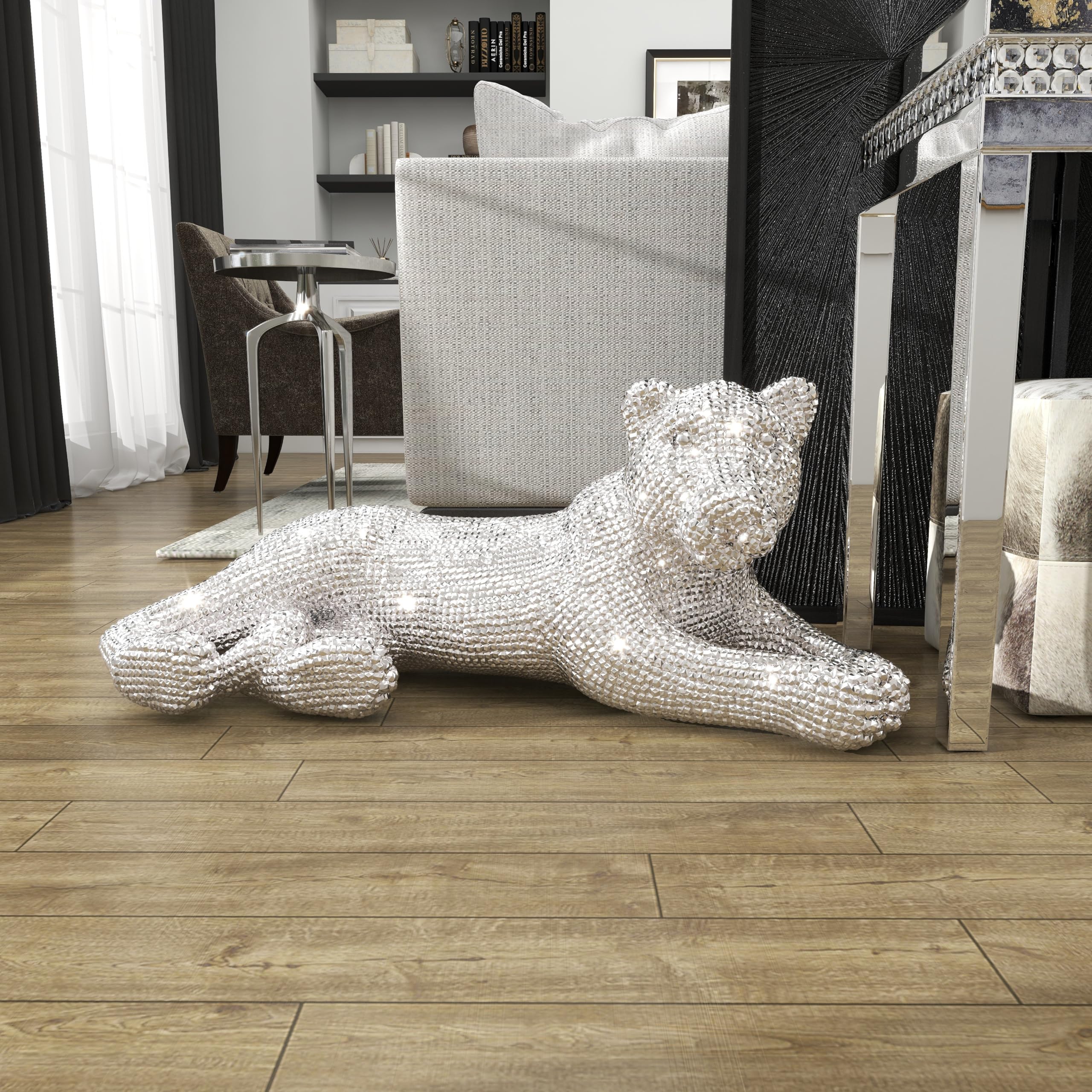 Deco 79 Polystone Leopard Sculpture with Carved Faceted Diamond ...