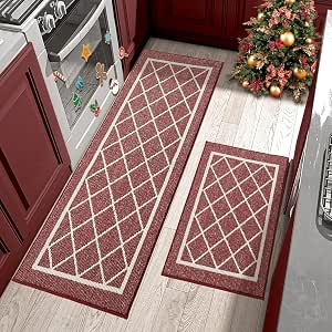 Amazon.com: BEQHAUSE-Non-Slip-Kitchen-Mats-for-Floor [2PCS] Red Kitchen ...