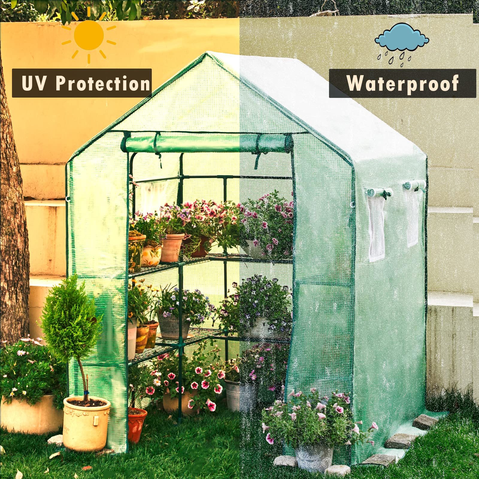 Purlyu Walk-in Greenhouse for Outdoors, Thickened PE Cover & Heavy Duty ...