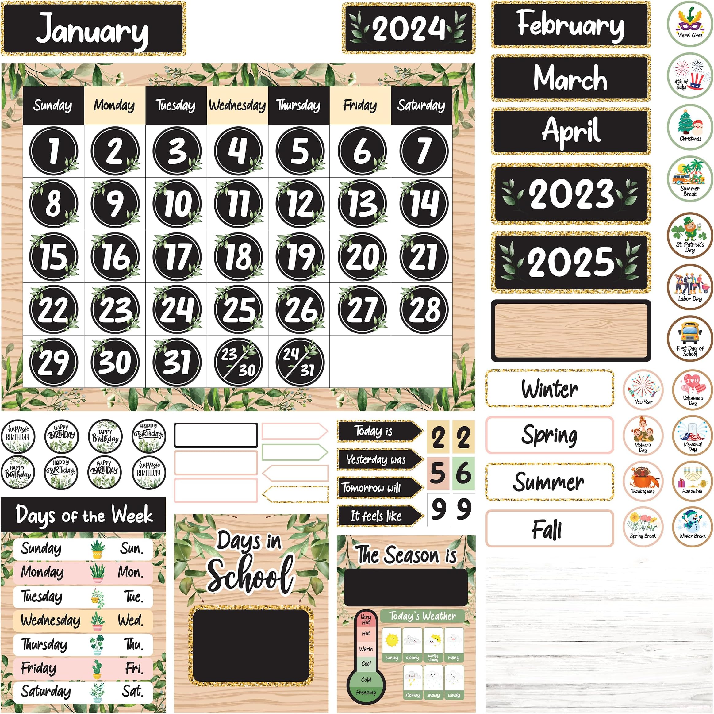 Amazon.com : 157Pcs Rainbow Calendar Bulletin Board Set with Background ...