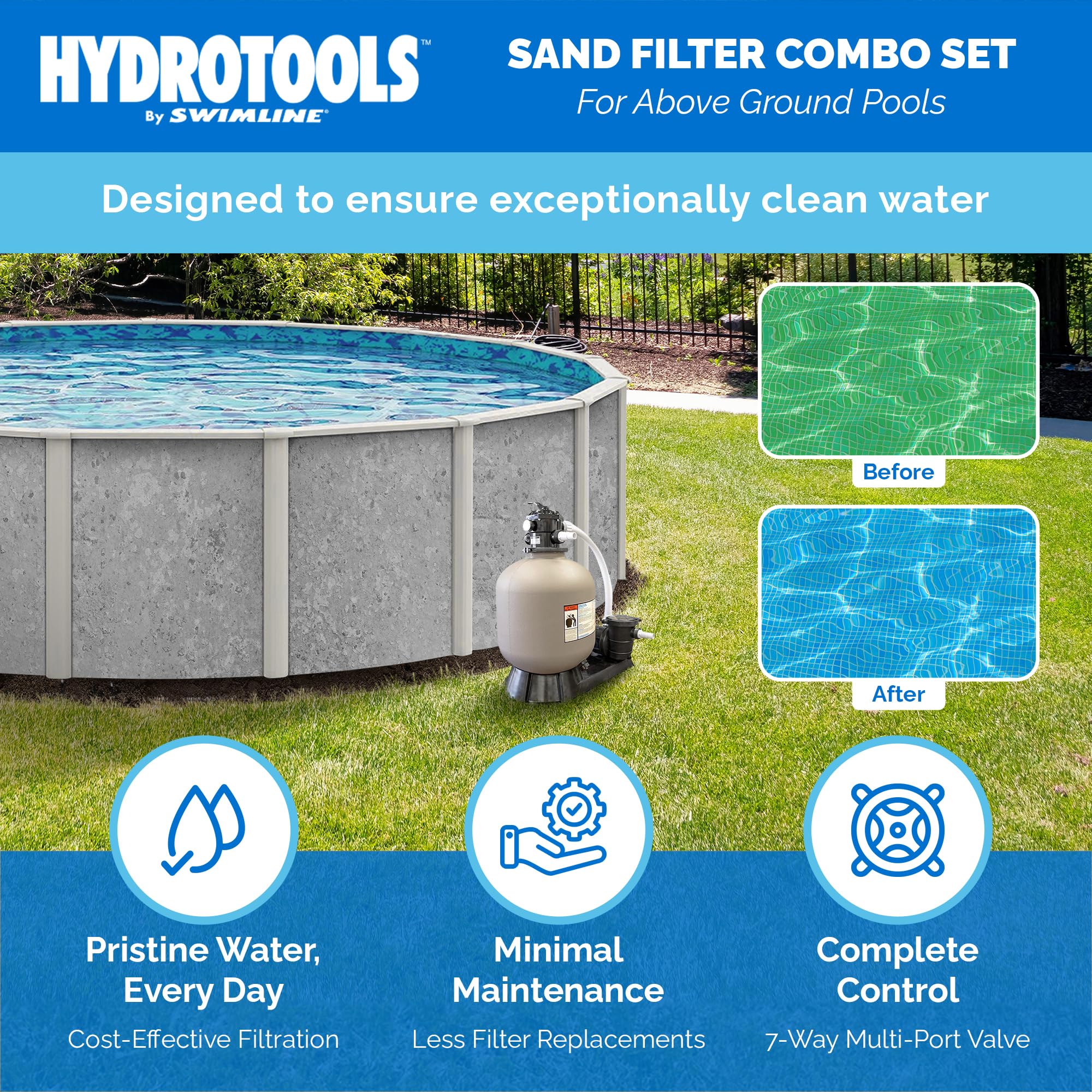 Snapklik.com : HYDROTOOLS BY SWIMLINE 16 Inch Sand Filter Combo Set