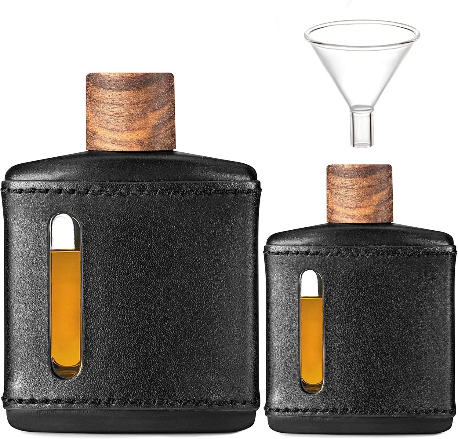 Garybank Handmade Genuine Leather Hip Flasks for Liquor for Men, Glass ...