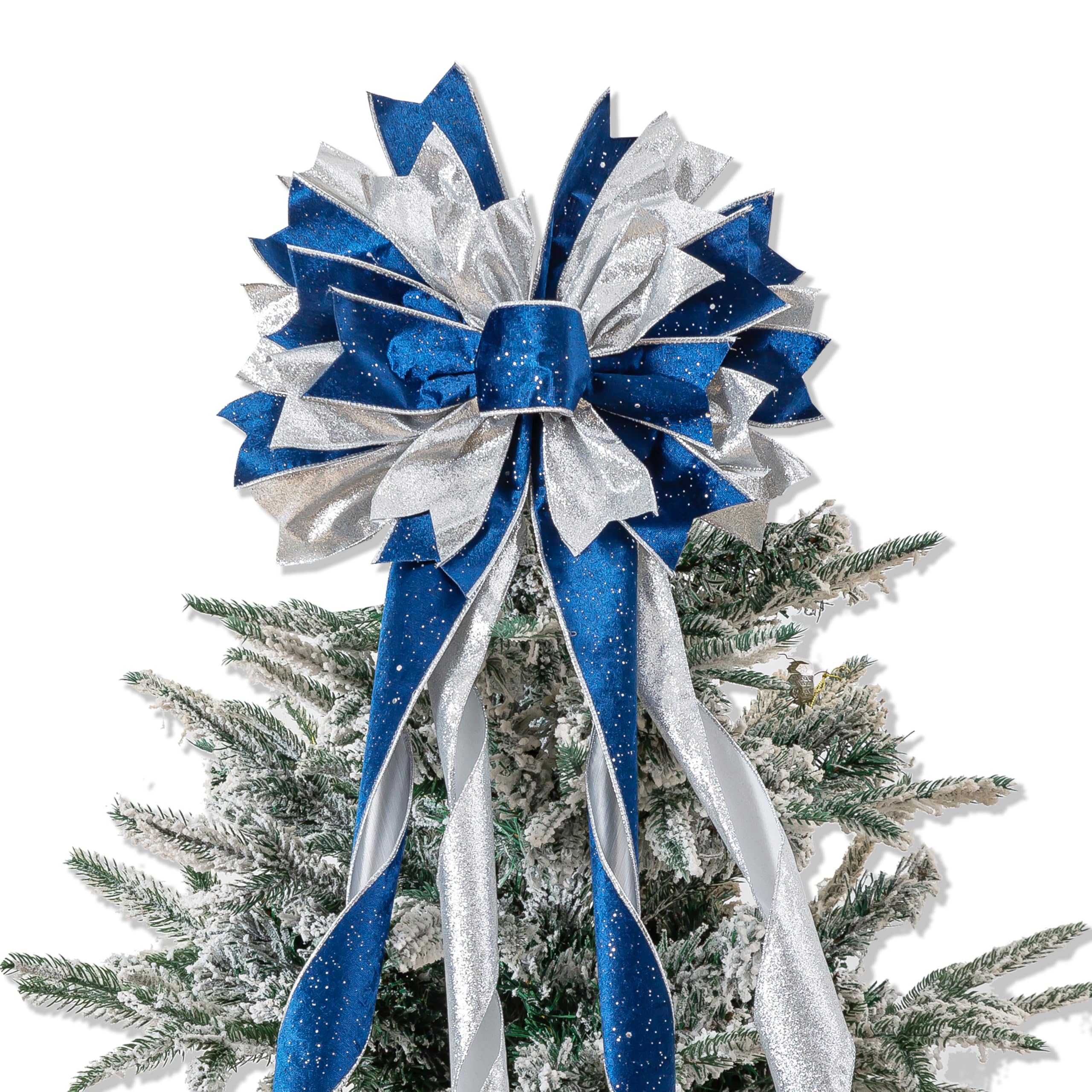 Blue Sliver Christmas Tree Topper, 40x13 Inches Toppers Bow with ...