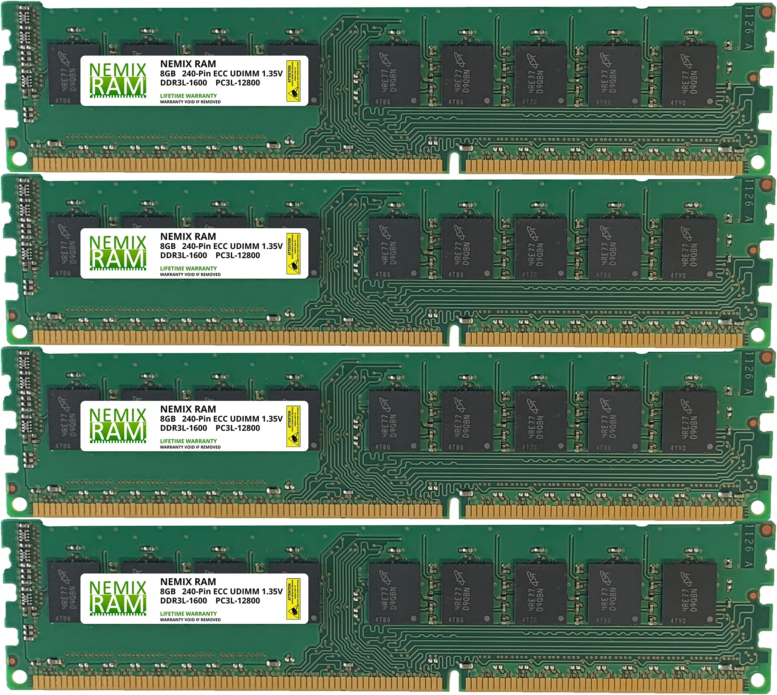 32GB (4x8GB) DDR3-1600MHz PC3-12800 ECC UDIMM 2Rx8 1.35V Unbuffered ...
