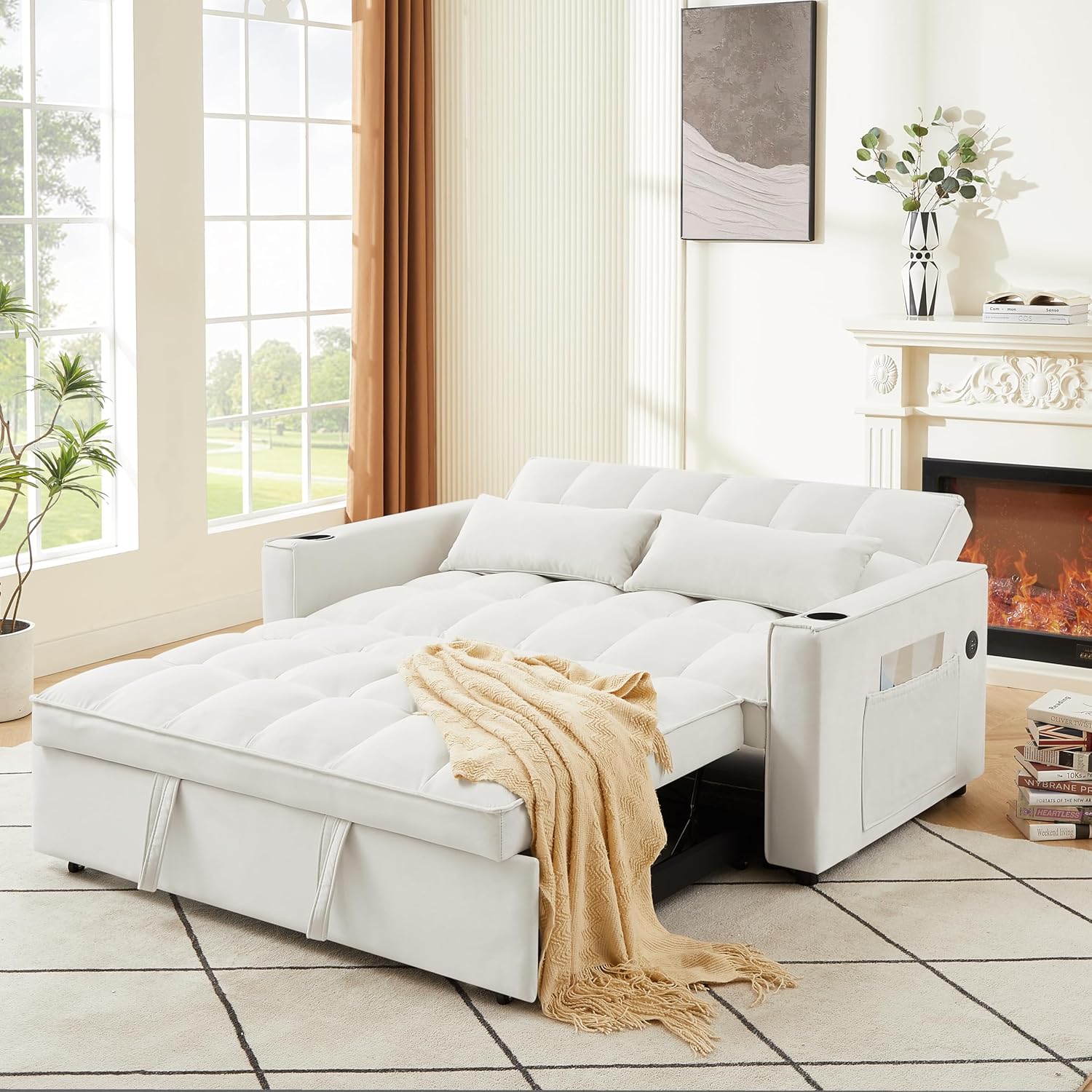 Amazon.com: 64-Inch Oversized Loveseat Pull Out Sleeper Couch Bed, 3-in ...