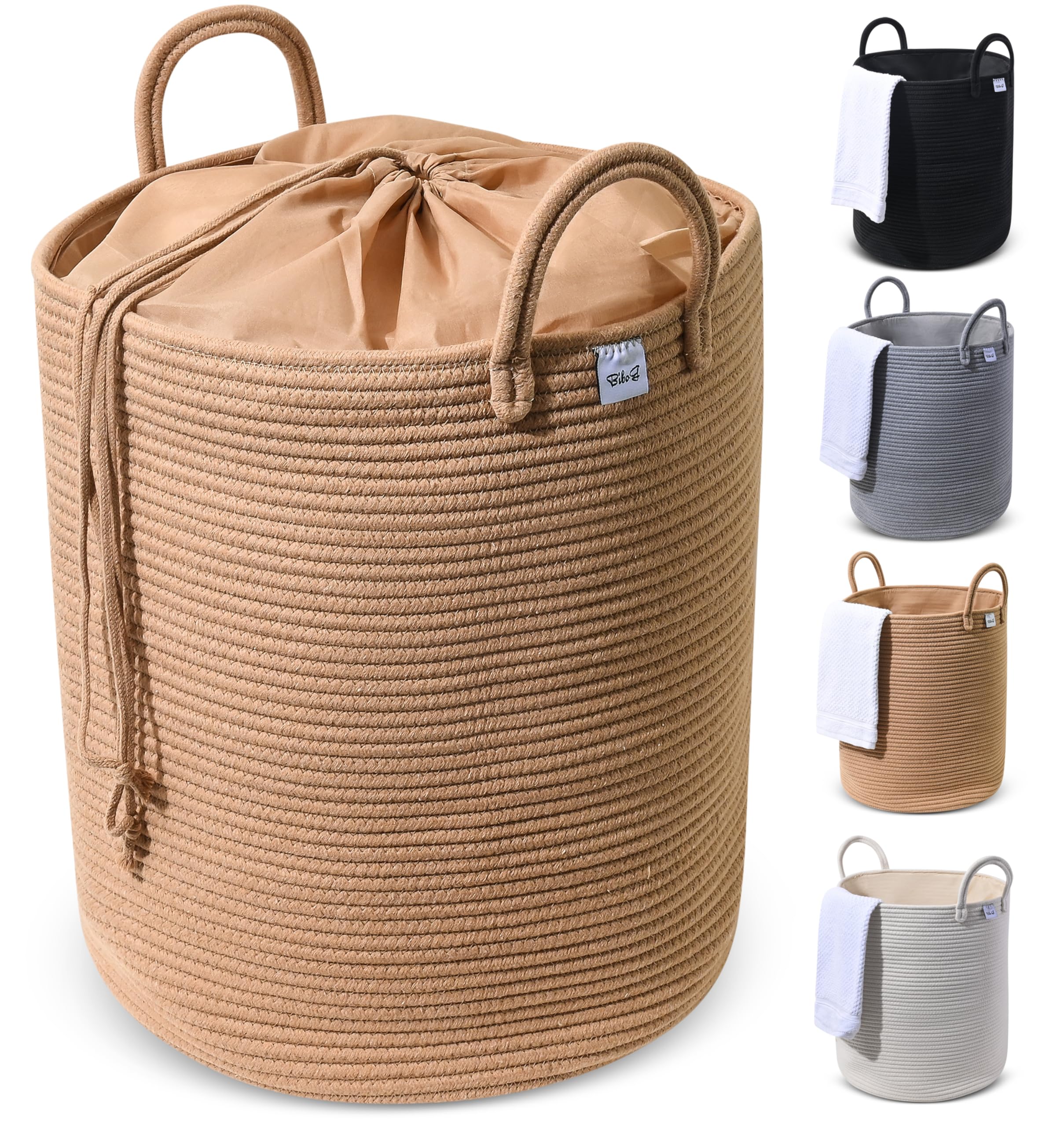 Amazon.com: Rope Basket Laundry Hamper with Dust Cover - Woven Cotton ...
