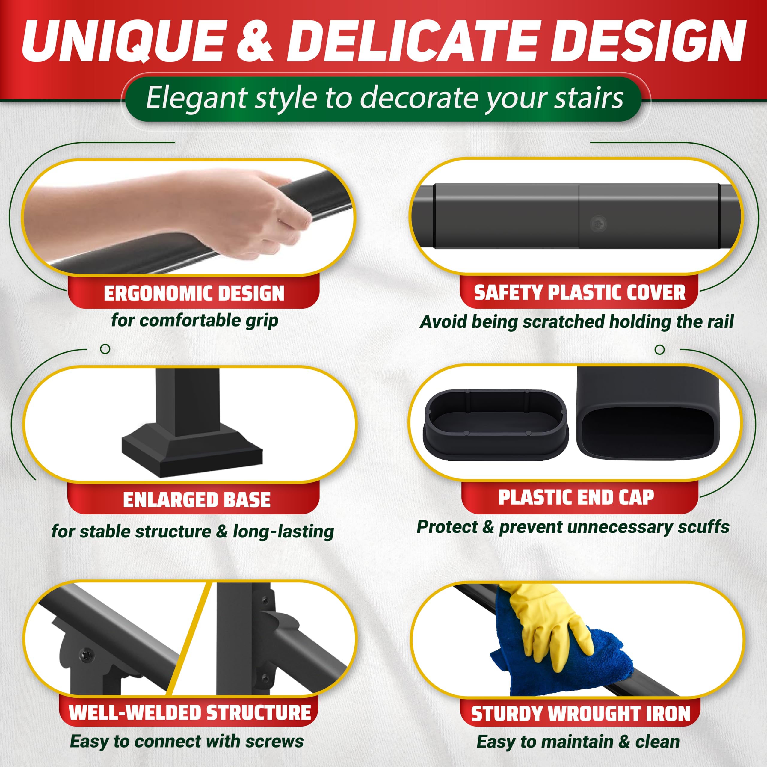 Snapklik.com : Adjustable Step Handrail For 0-5 Steps, Upgraded Black ...