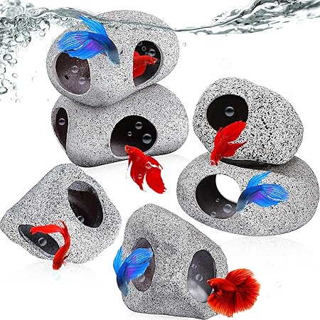 6 Pieces Aquarium Decoration Rock Caves Stackable Ceramic Fish Tank ...