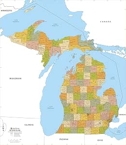 Amazon.com : Michigan ZIP Code Map with Counties - Large - 48" x 55.25 ...