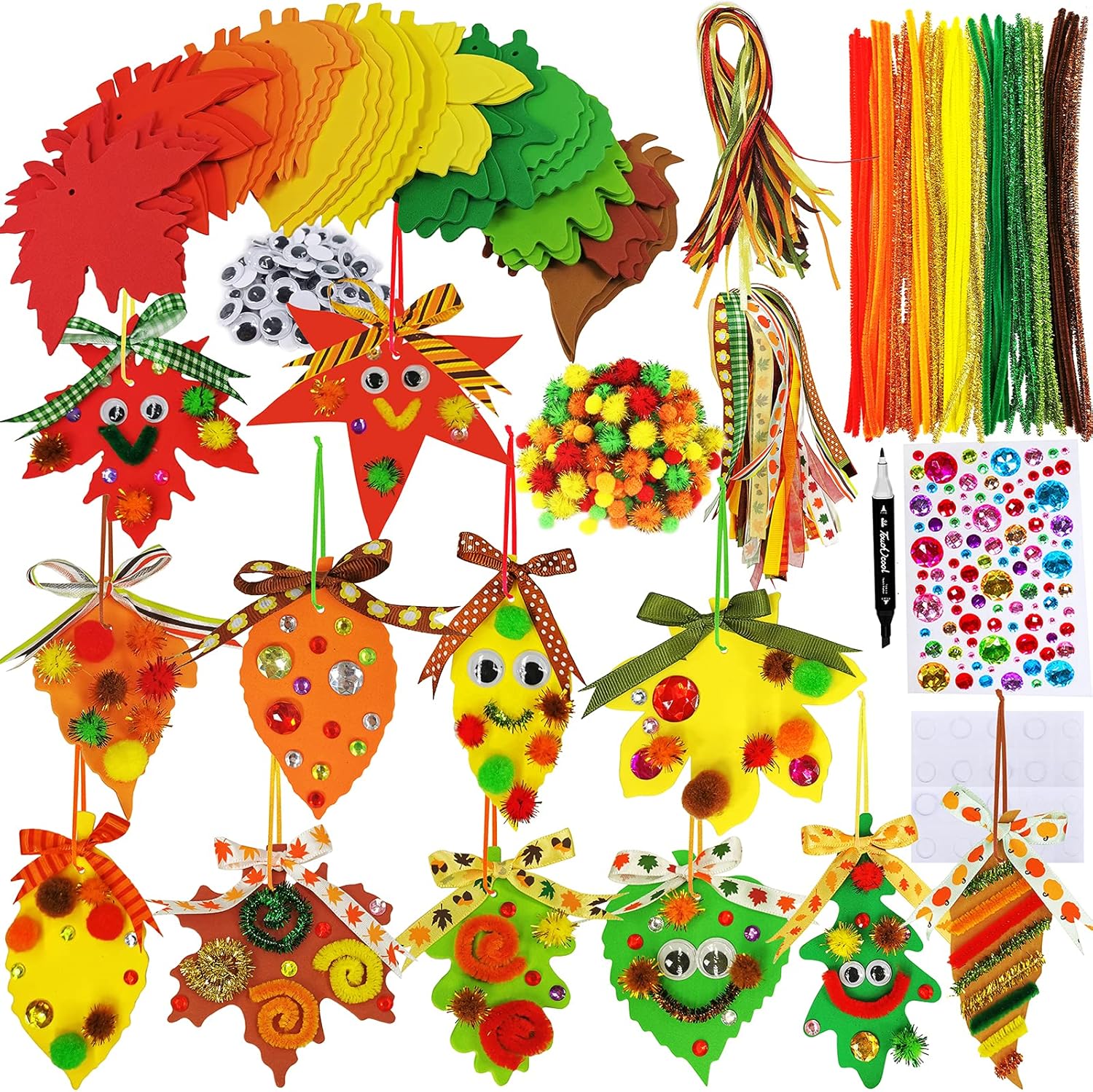 Amazon.com: Winlyn 48 Sets Fall Craft Kits Fall Leaves Ornaments ...