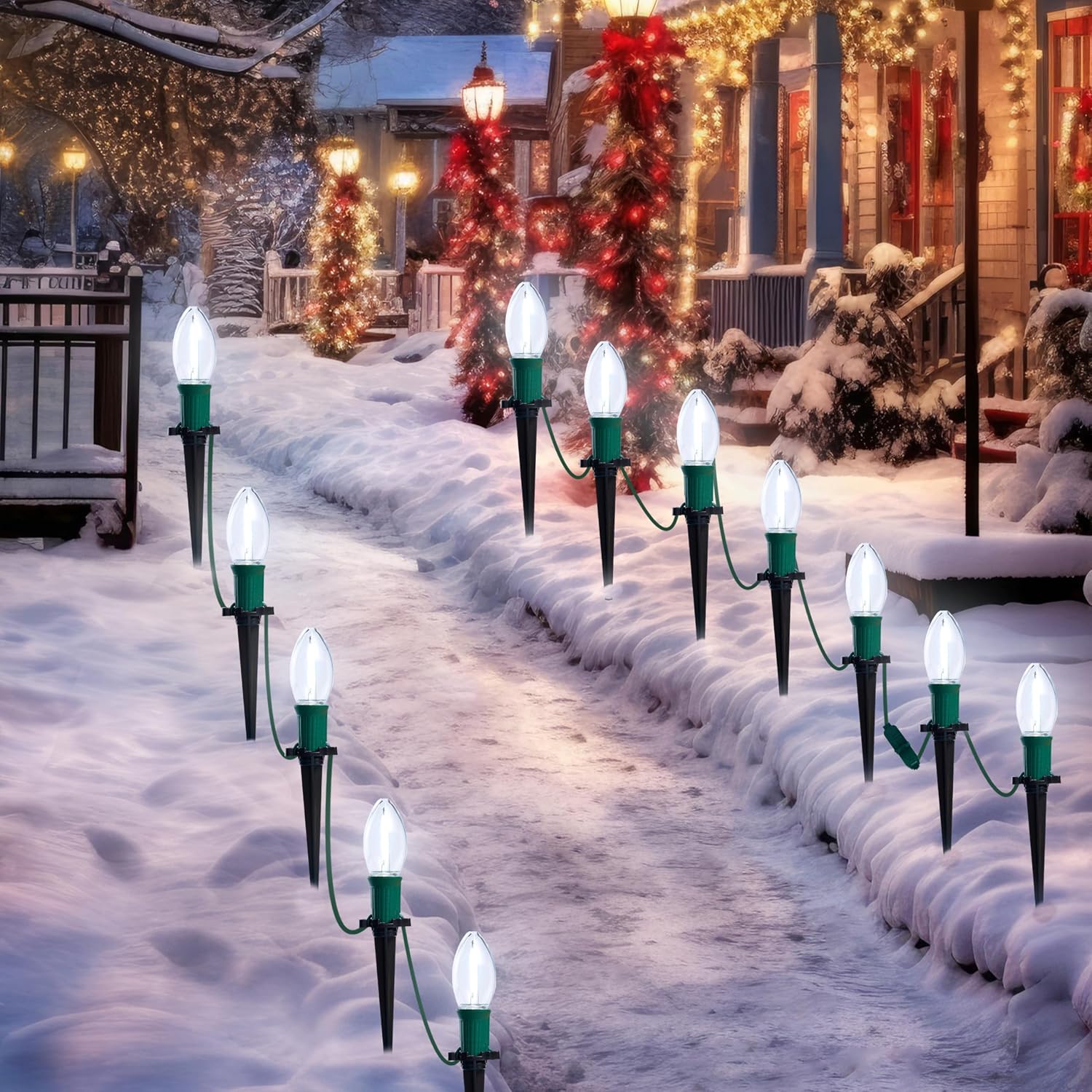 Joiedomi 30.75FT C9 Christmas Pathway Lights, 24 LED Bulbs Stake Lights ...