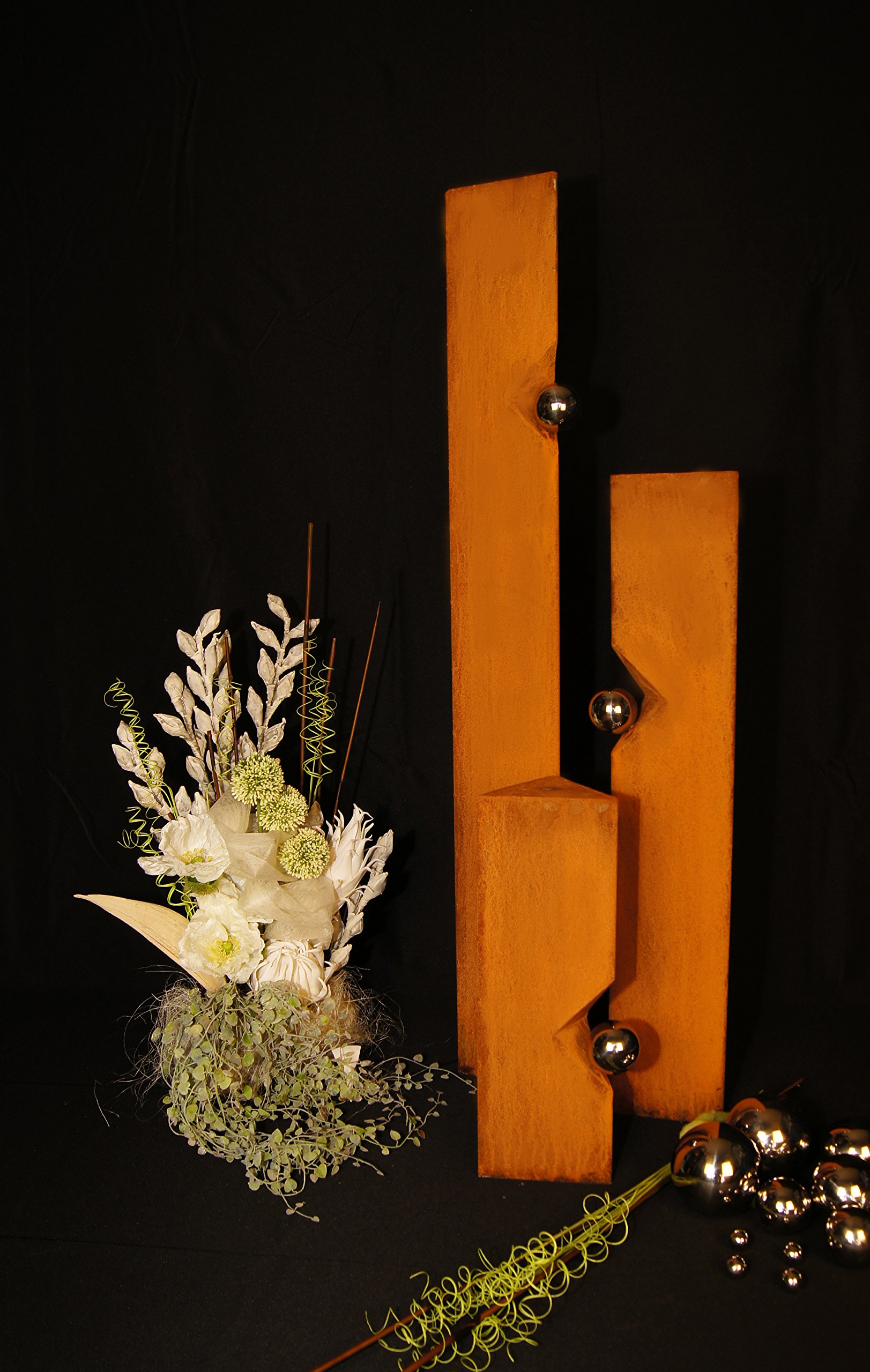 JH-Metalldesign Säulenset Edelrost Kugel Säulen Set Rost mit Edelstahl ...