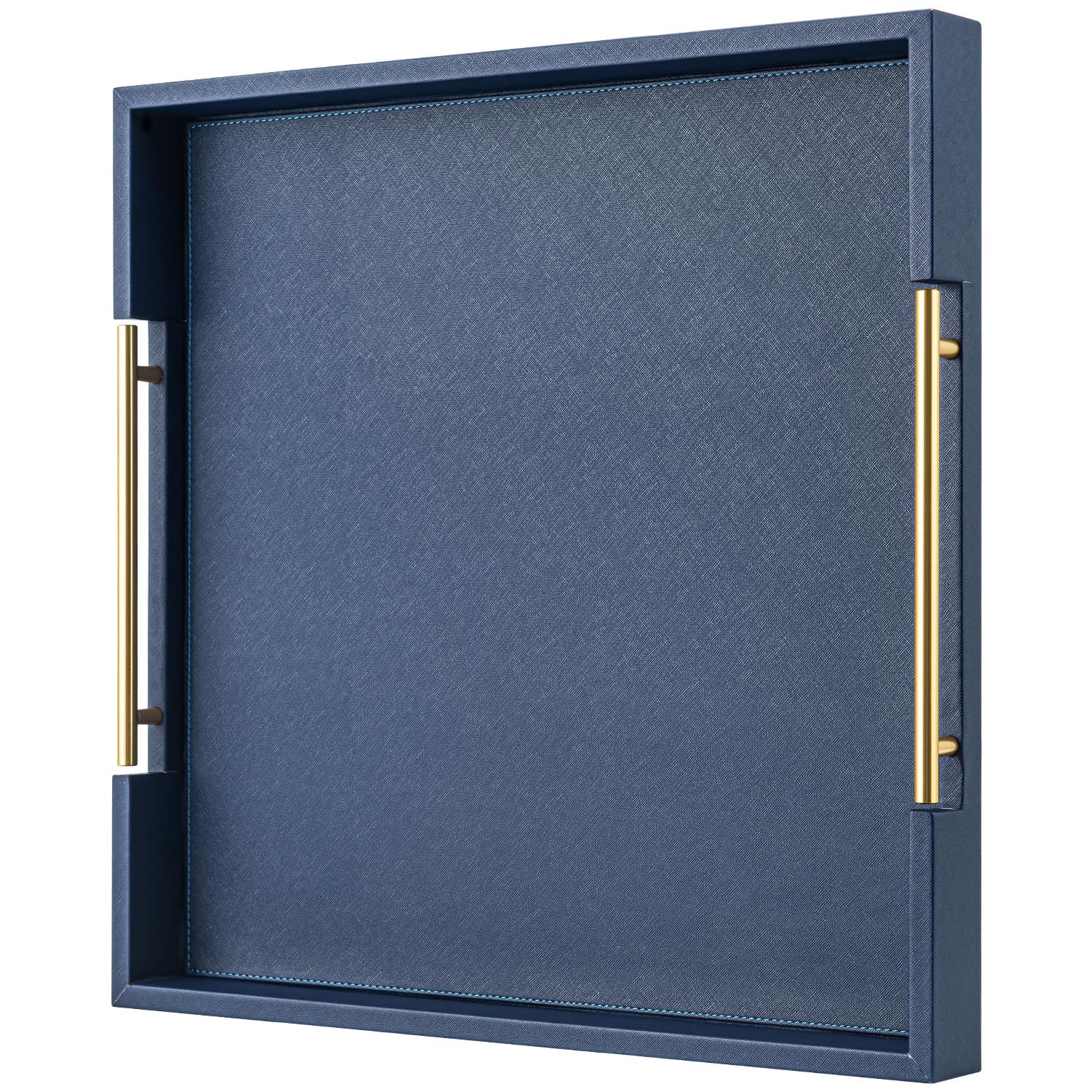 Navy Blue Faux Leather Decorative Tray,Large Square Serving Tray with ...