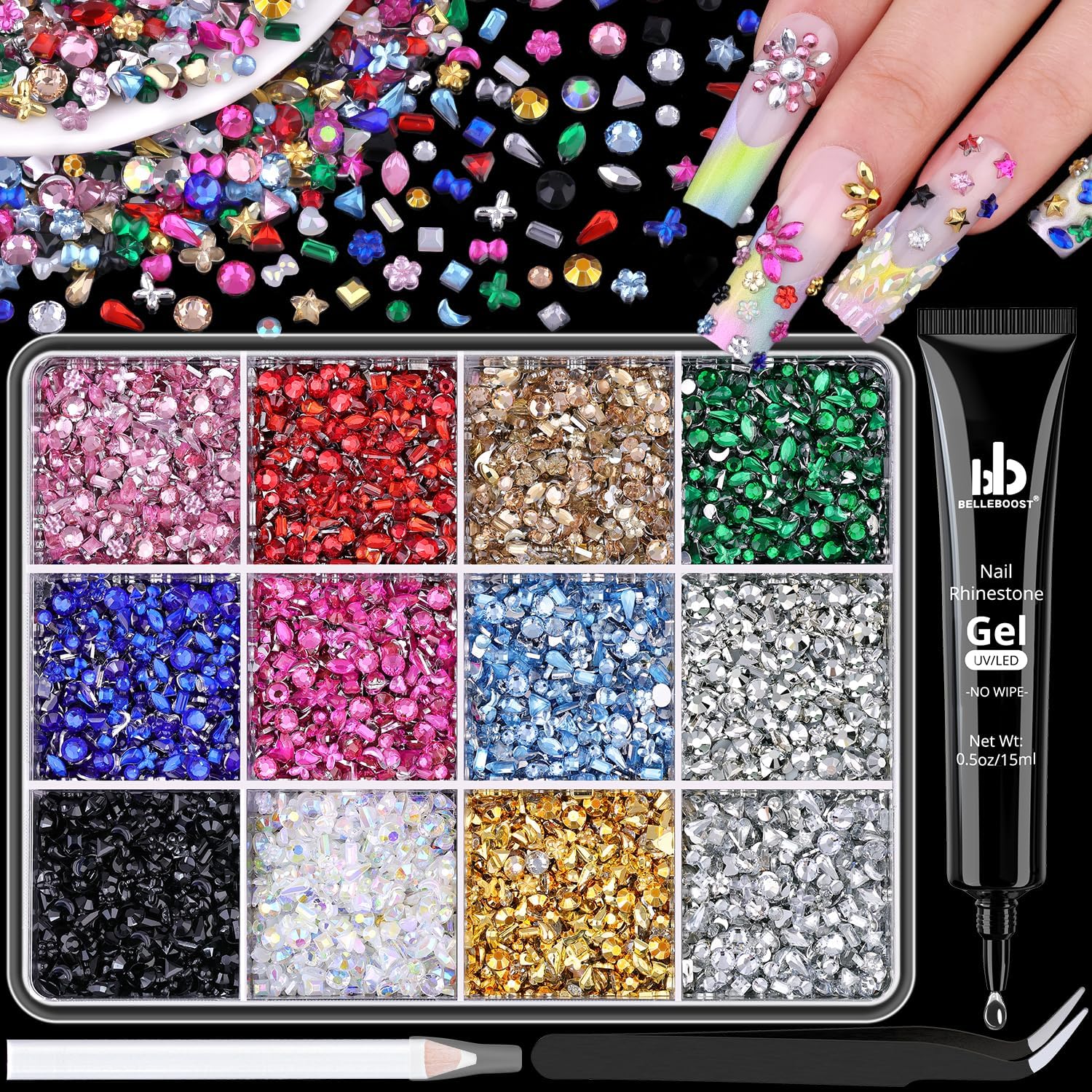 Amazon.com: 6360 PCS 2-3 MM Muliti Shape Colorful Rhinestones for Nail Art, 3D Resin Flatback ...