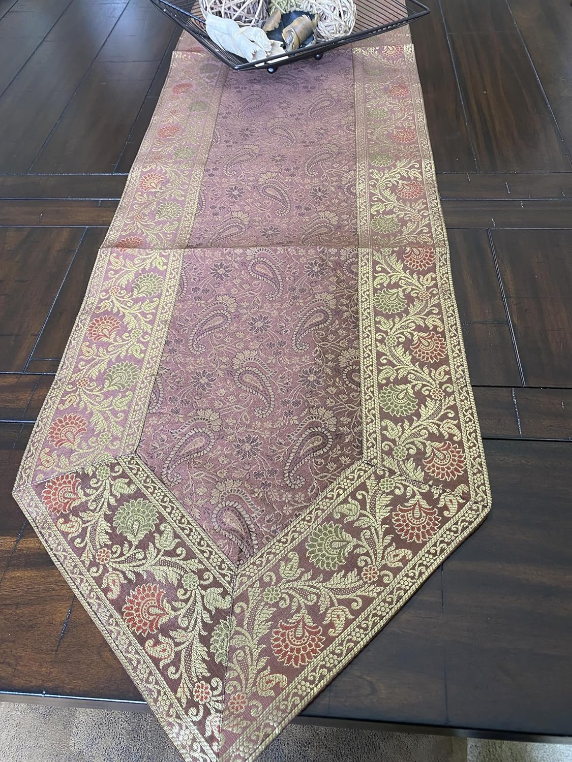 Amazon.com: Table Runner Brown Brocade Runner 72 Inch Runner Silk ...
