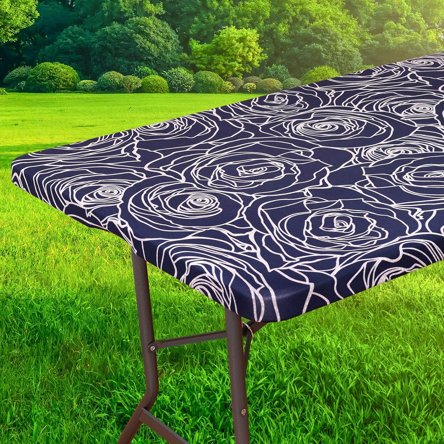 Amazon.com: KRFOONN Rectangle Picnic Table Cloth Waterproof Elastic ...