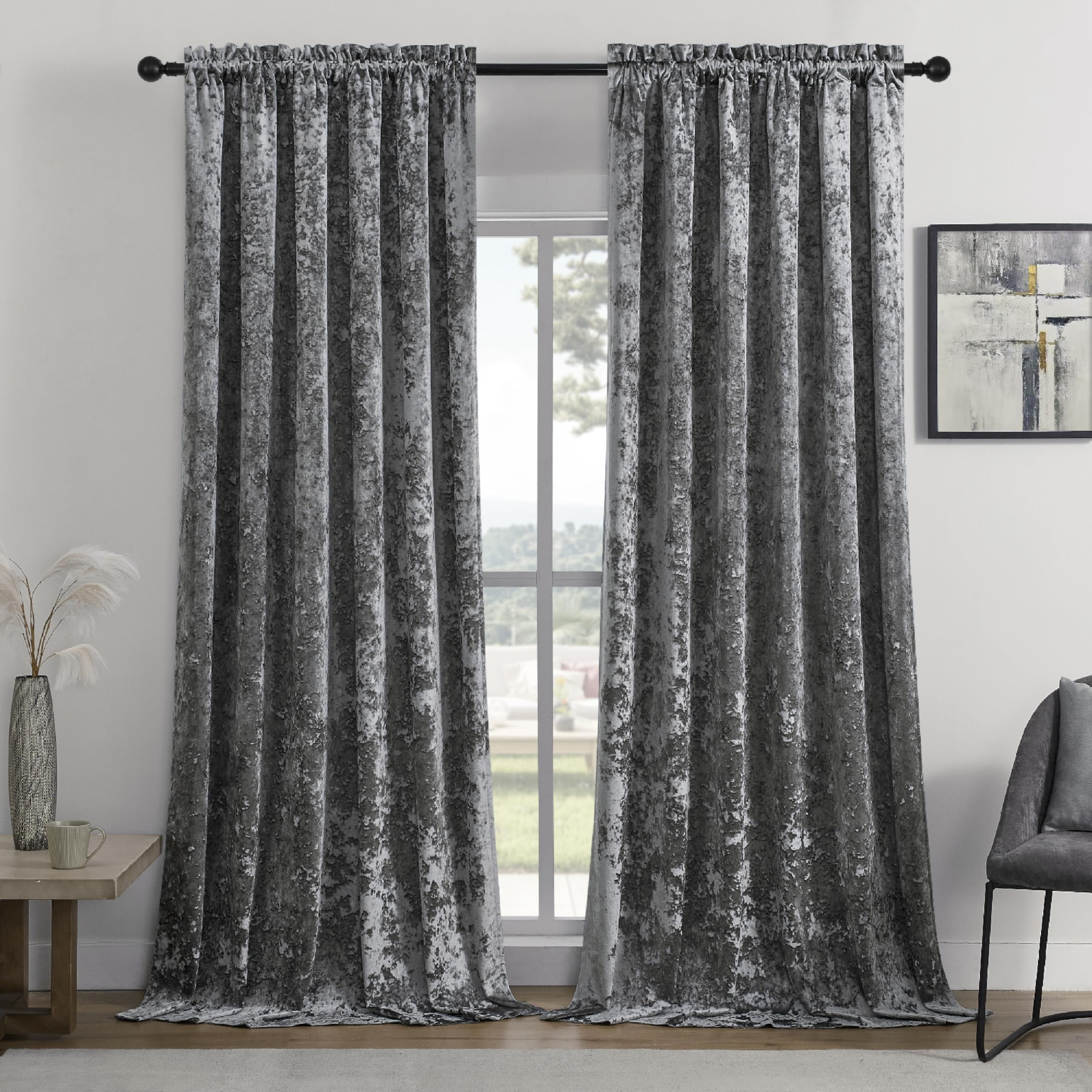Amazon.com: SMILETIME Grey Crushed Velvet Curtains 52x96inch Rod Pocket ...