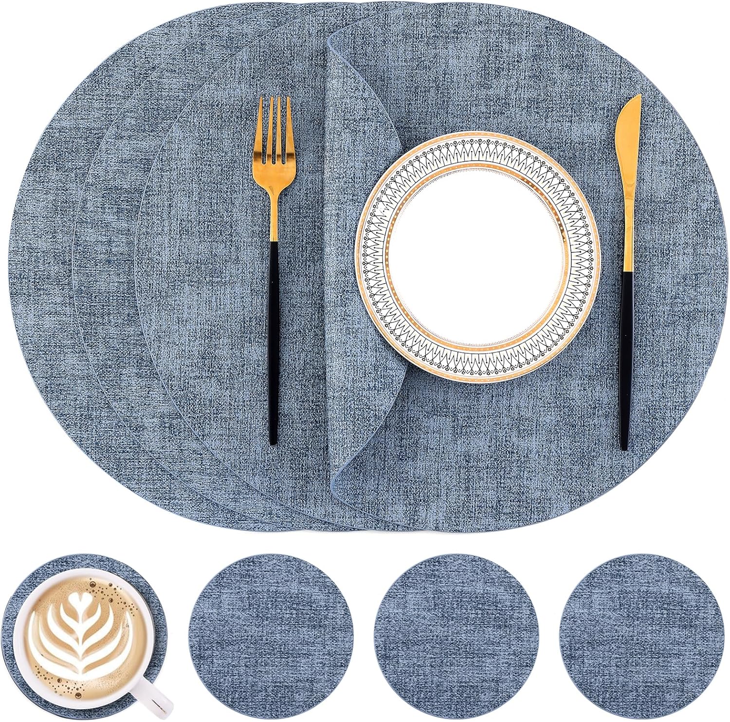 Amazon.com: Homaxy Round Faux Leather Placemats and Coasters, Washable ...