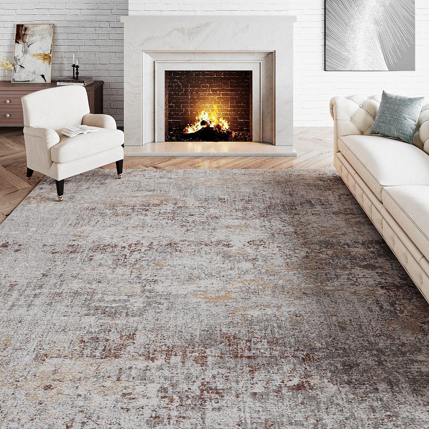 Amazon.com: PureCozy Modern Abstract Grey Brown Rug 6x9 Machine ...