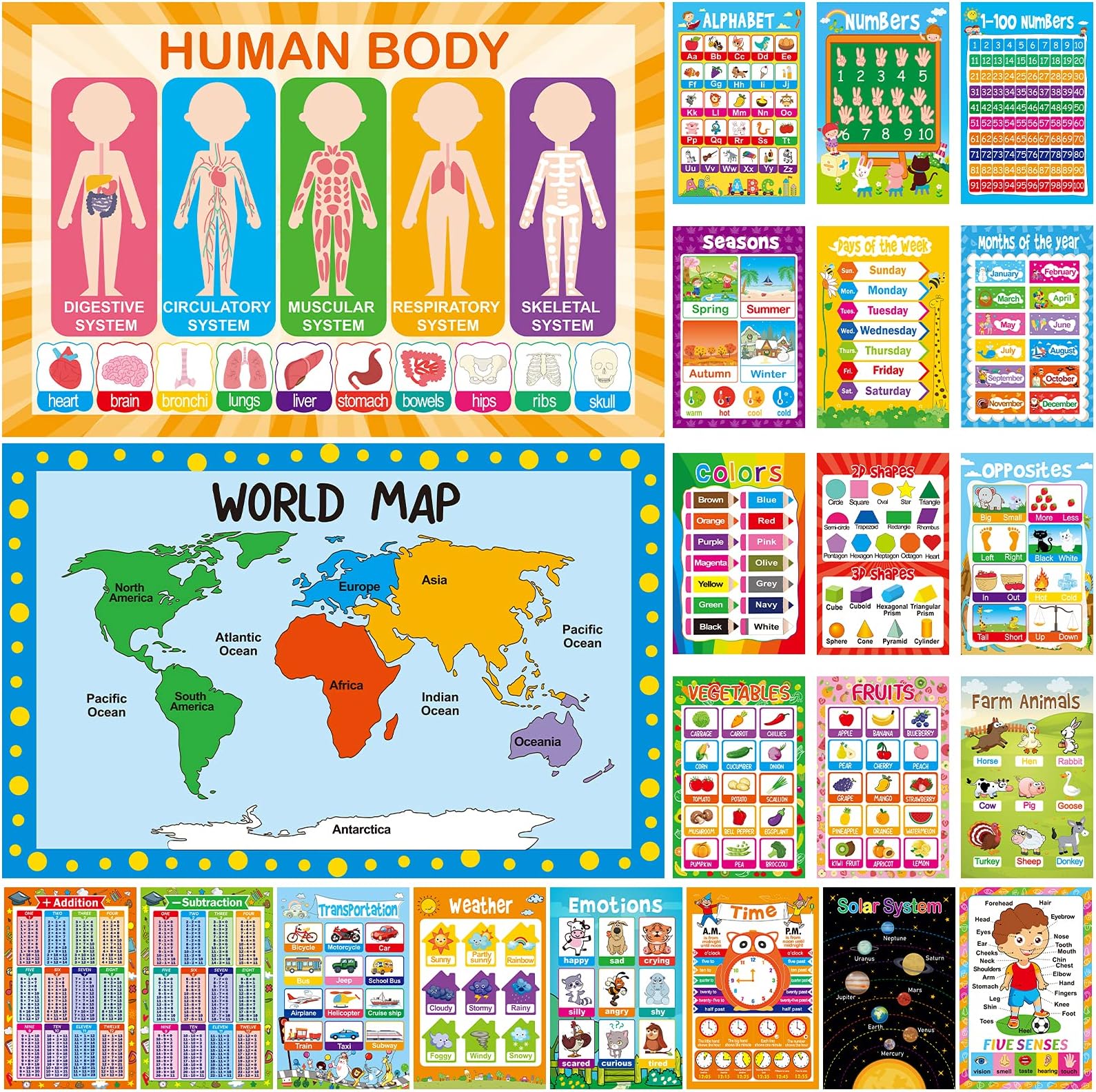 YEEBAY Preschool Educational Posters for Toddlers, Classroom ...