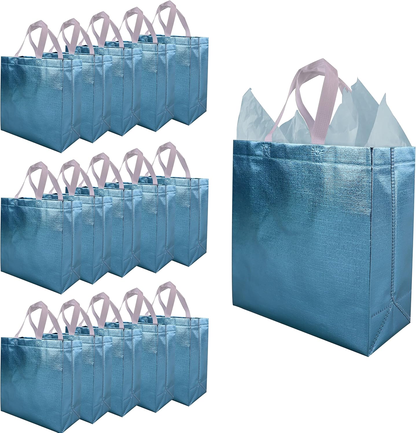 Amazon.com: CHENGBAI TOTE Blue Reusable Gift Bags with Handles 15 Pcs ...