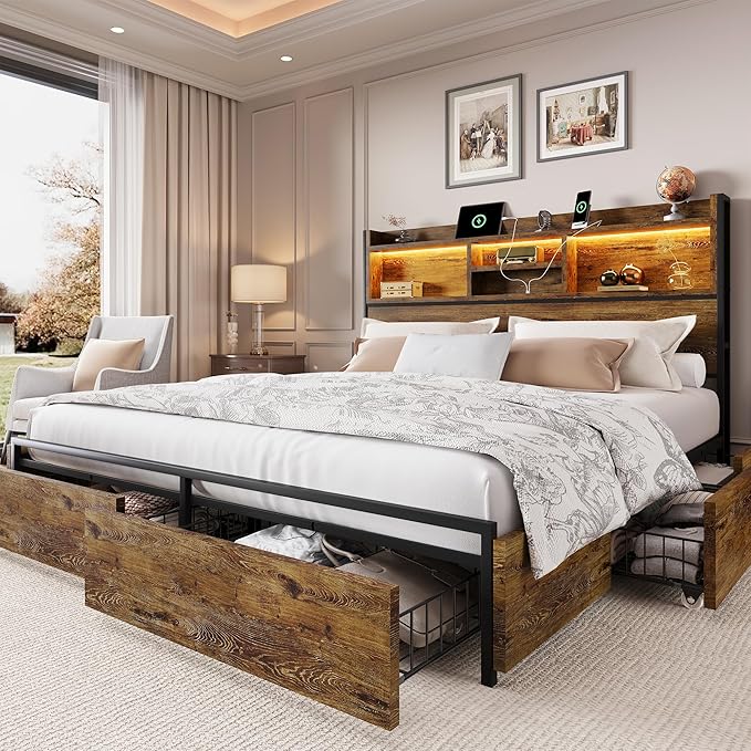 Amazon.com: LARMACE Queen Size Bed Frame with 6 Storage Drawers and ...