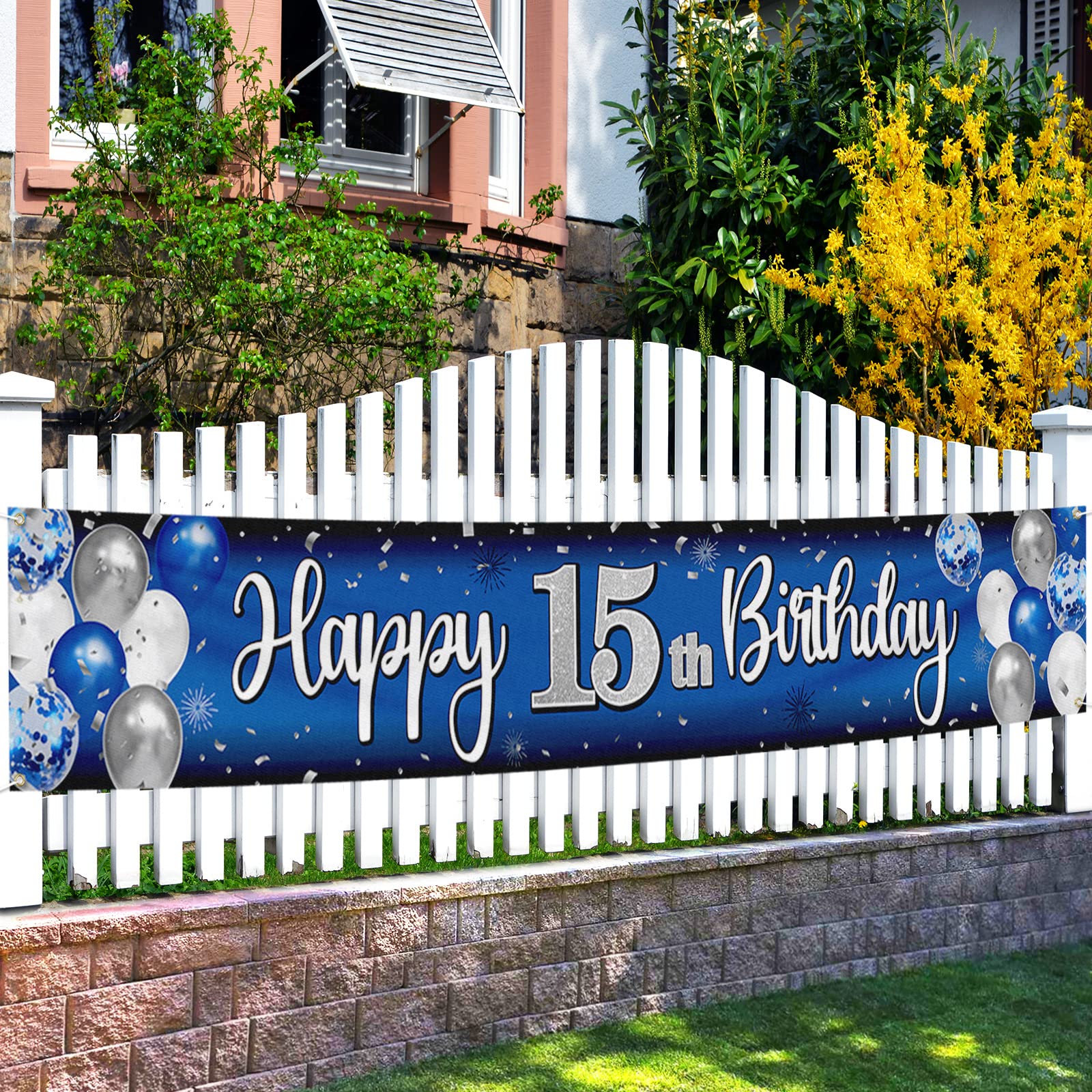 Amazon.com: Nelbiirth Happy 15th Birthday Decorations,15th Blue ...