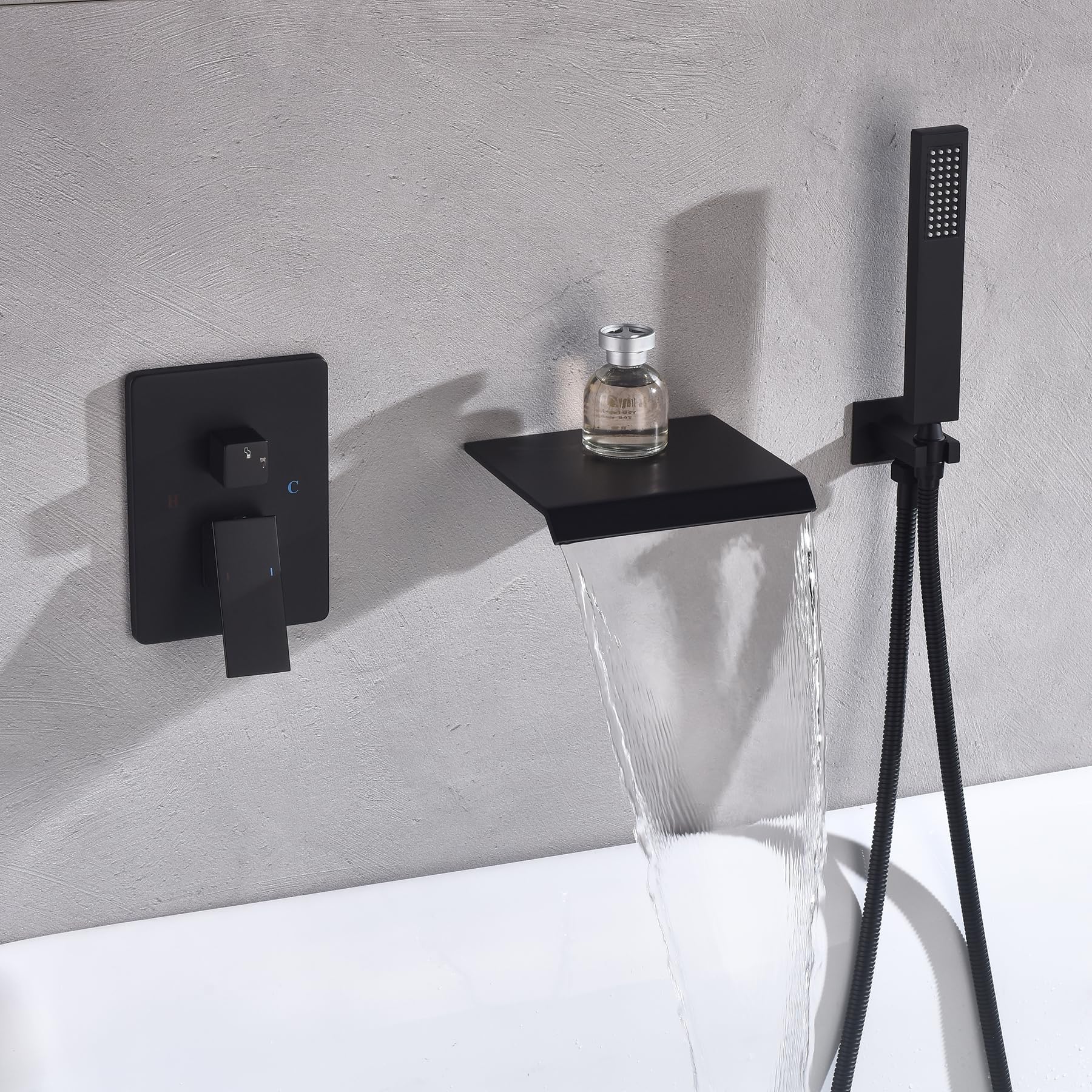 RUMOSE Wall Mount Bathtub Faucet Waterfall Tub Faucet with 2 in 1 ...