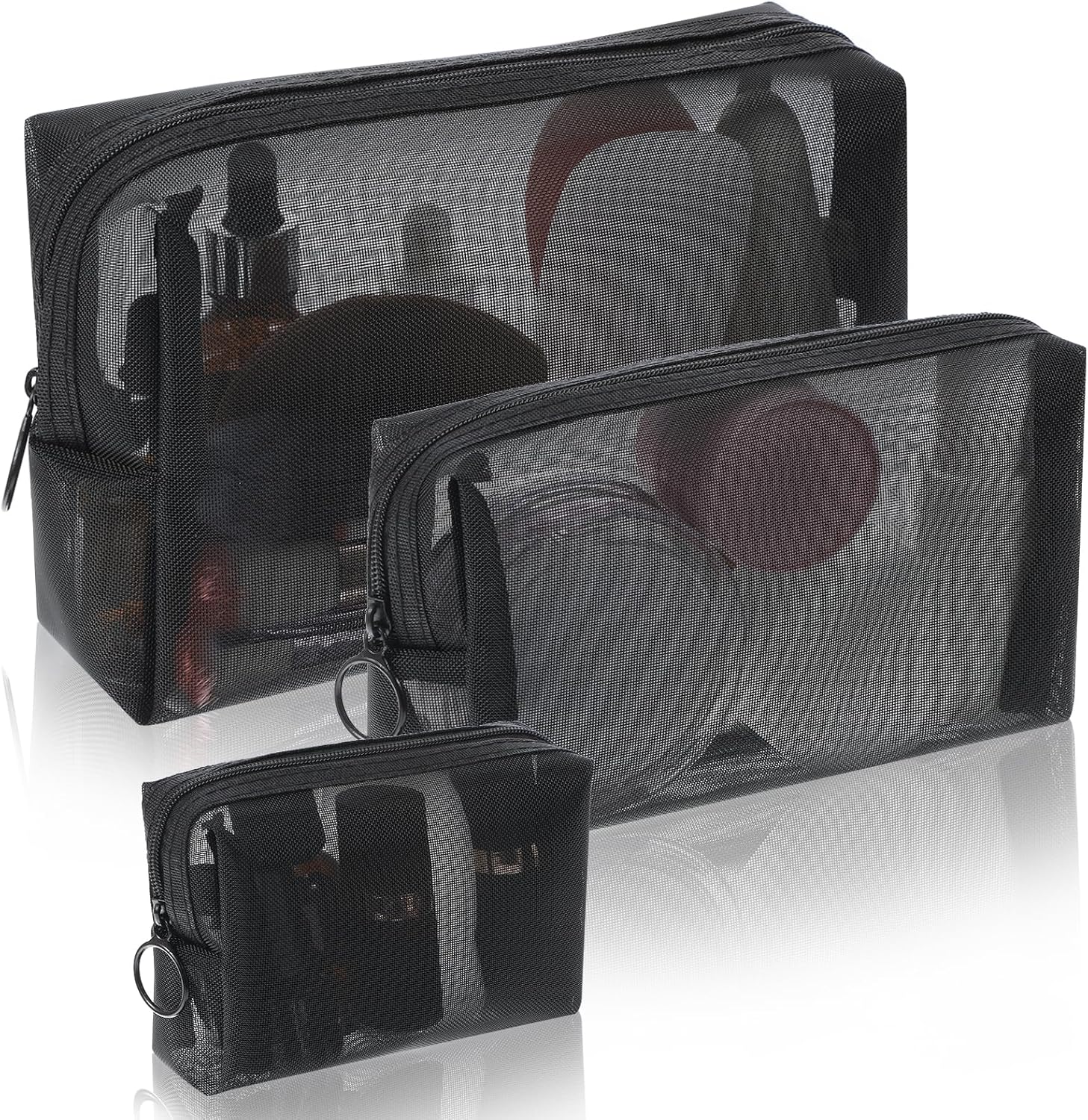 Amazon.com: Wanmu 3Pcs Mesh Makeup Bags, Mesh Cosmetic Bag, Portable ...