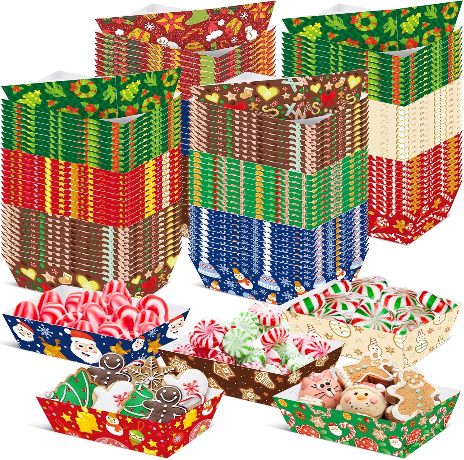 Amazon.com: Patelai 240 Pcs Christmas Paper Food Trays 2lb Disposable ...