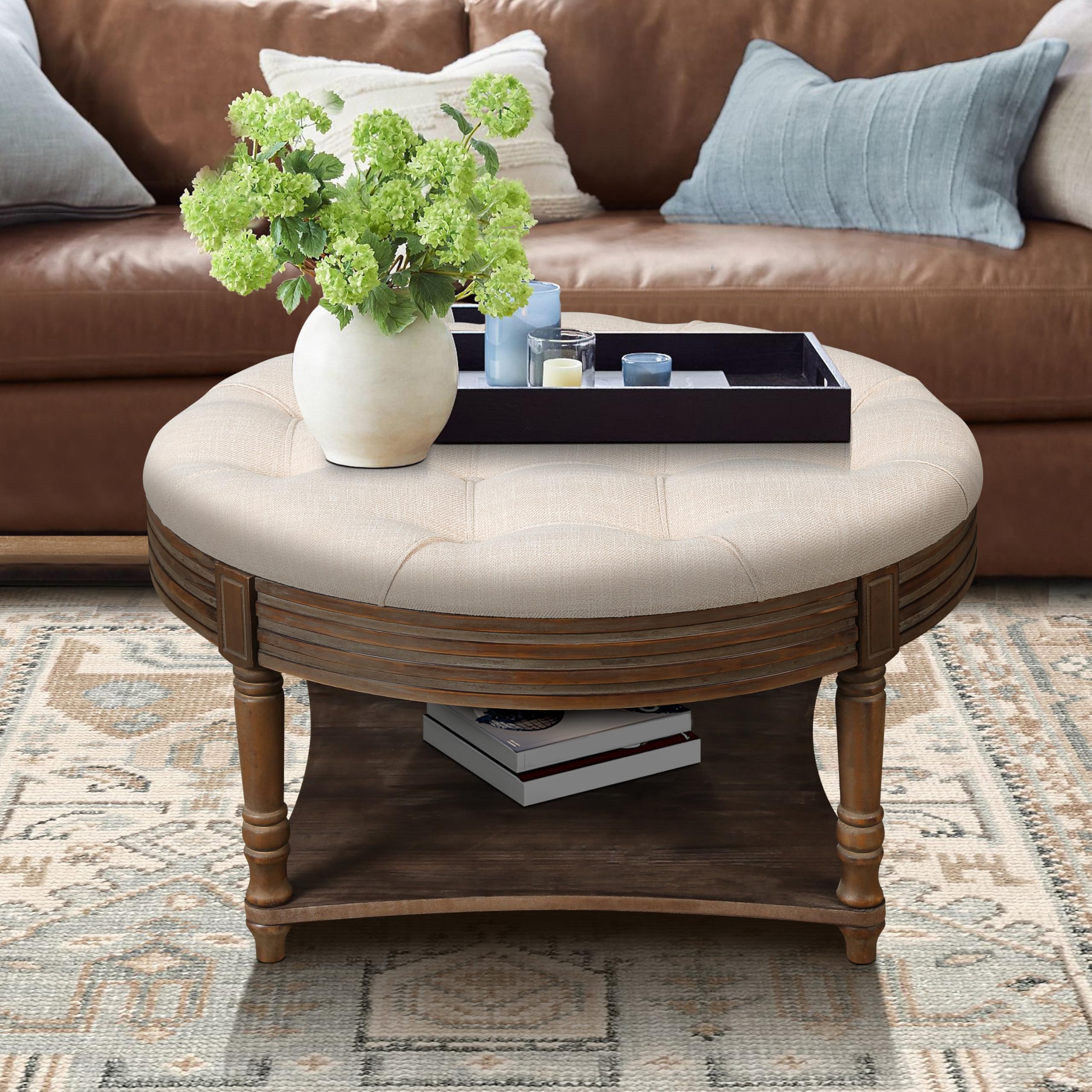 Amazon.com: 31.5in Farmhouse Round Ottoman Coffee Tables for Living ...