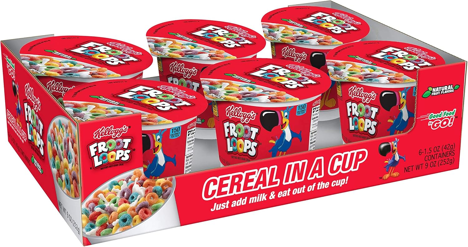 Kellogg’s Froot Loops, Breakfast Cereal in a Cup, Low Fat, Bulk Size ...