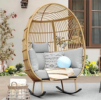 Amazon.com : YITAHOME Outdoor Rocking Egg Chair, Wicker Rocking Basket ...