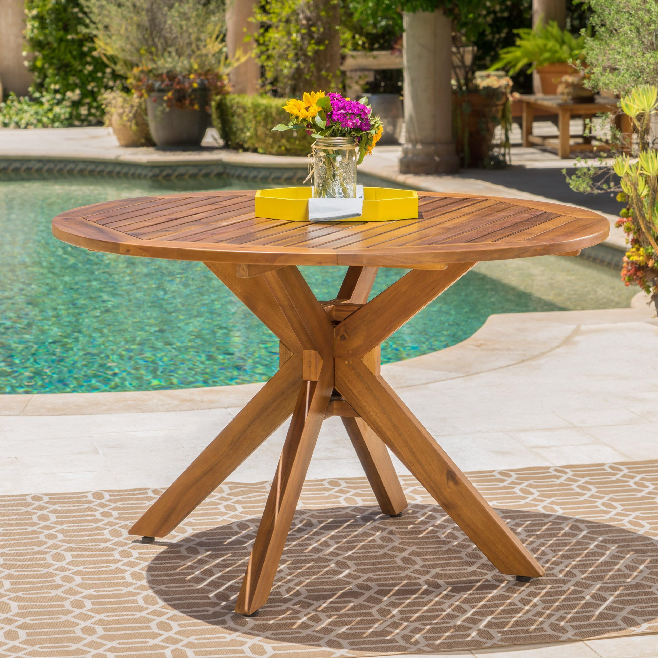 Amazon.com : Eucalyptus 43 Inch Round Folding Deck Table : Patio Dining ...