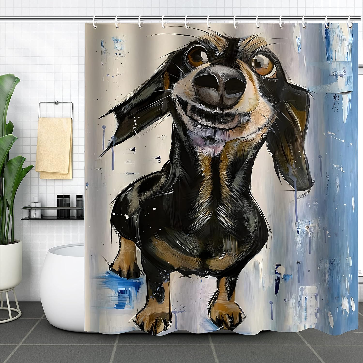 Amazon.com: Brevoscht Cute Dog Shower Curtain Black Sausage Dog Shower ...
