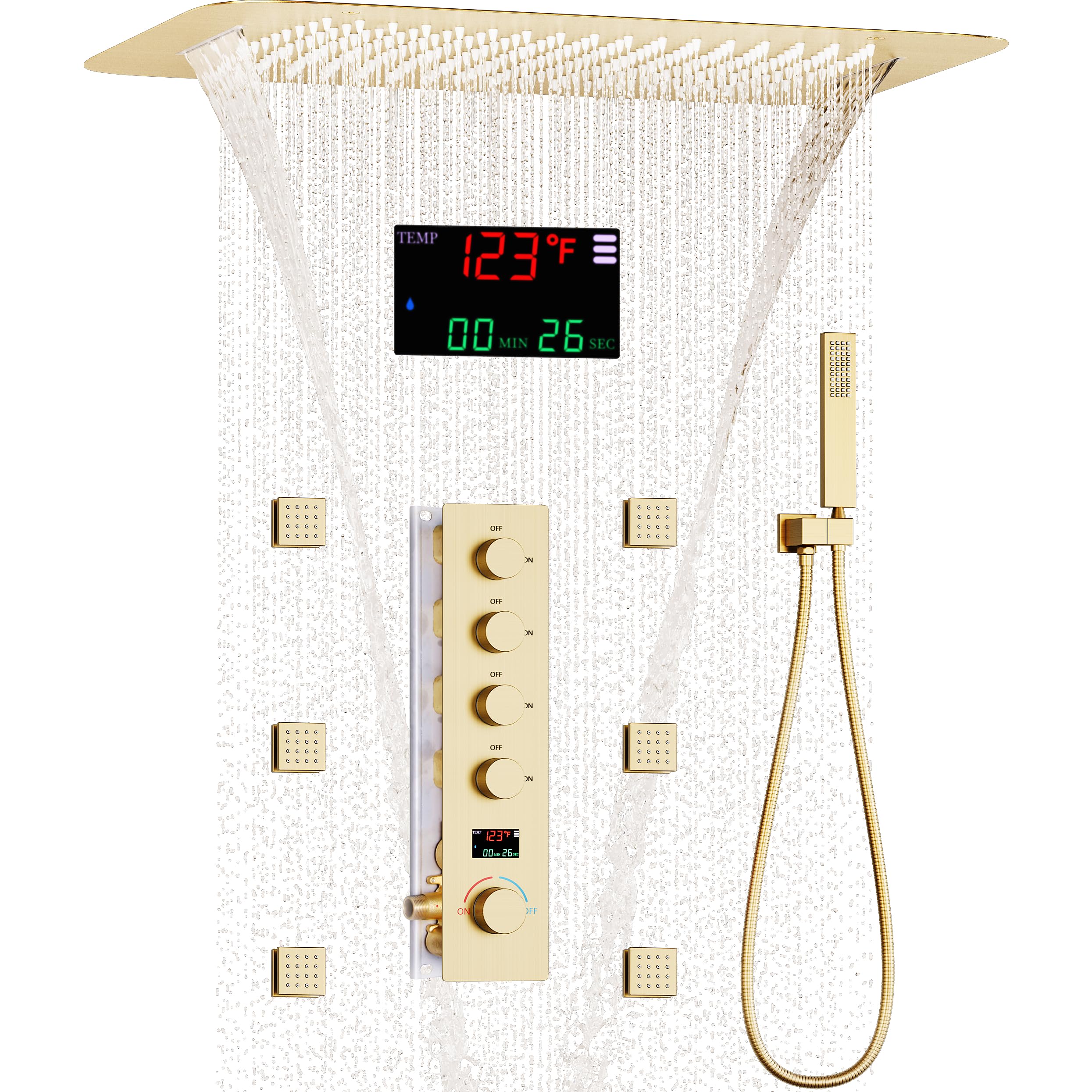 Amazon.com: AYIVG Brushed Gold Thermostatic Shower System 16X24 inch ...