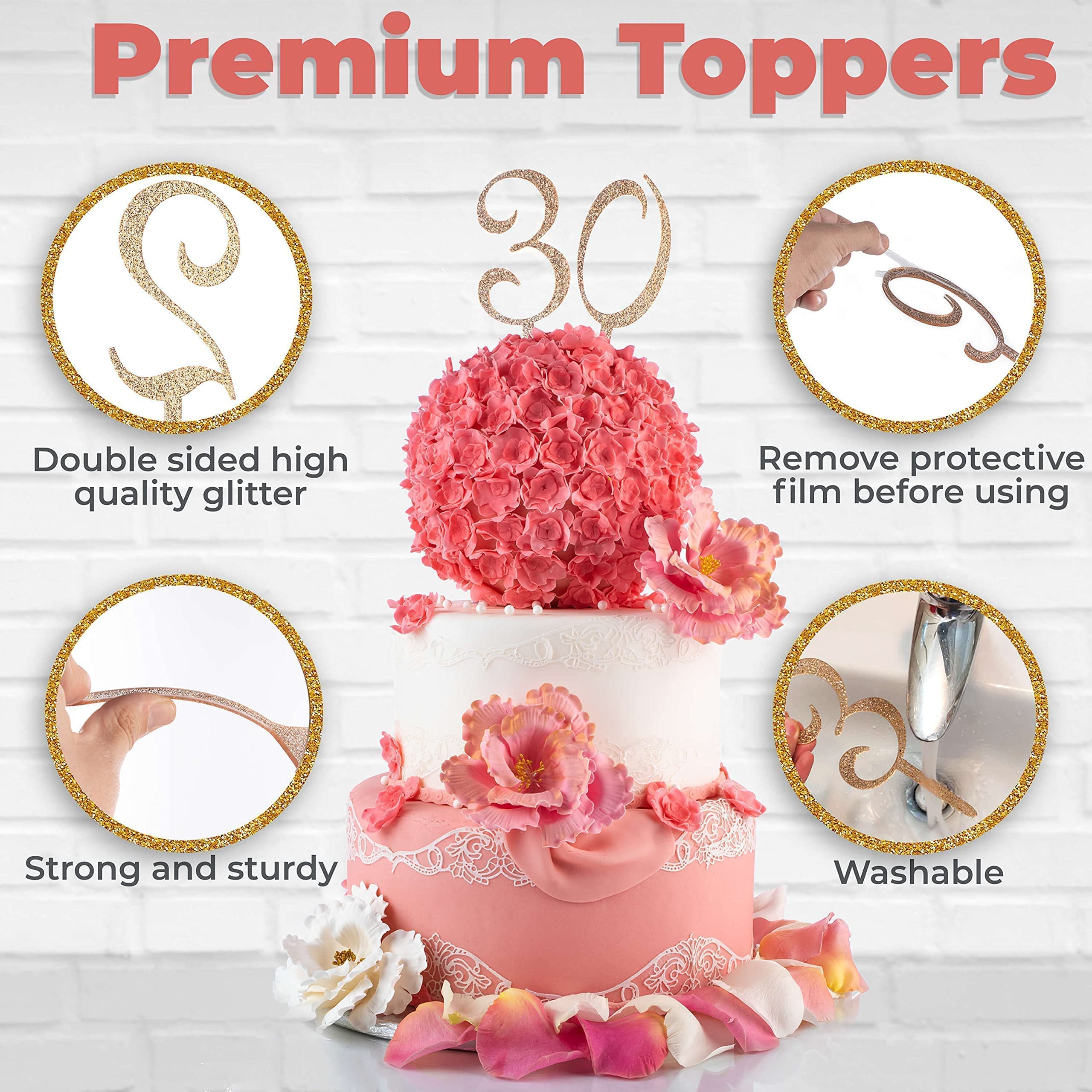 Buy Happy Birthday Cake Topper Numbers - Set of 10 Gold Glitter ...